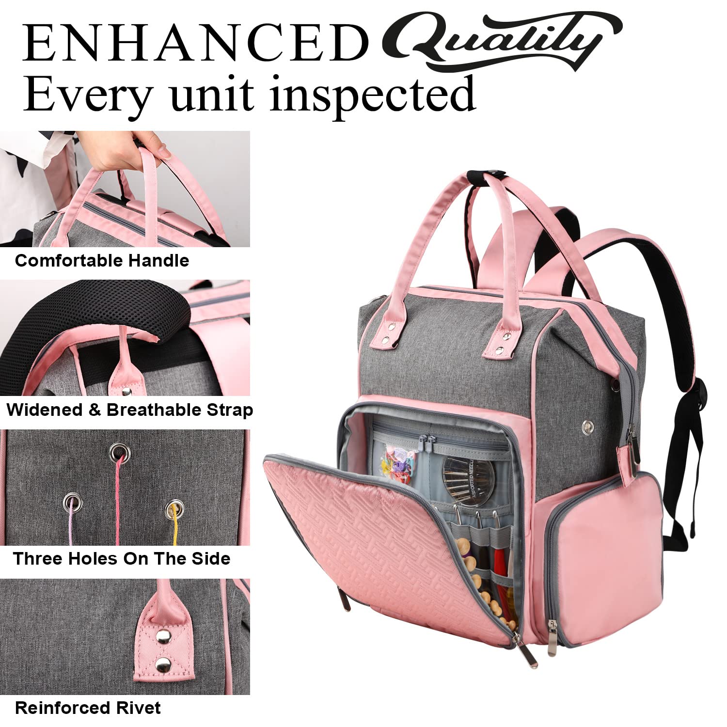 QZLKNIT Knitting Bag Backpack, Yarn Storage Organizer Bag, Yarn Organizer Tote Bag, Crochet Bag with USB Charging Port,Yarn Bag Organizer for Crochet Accessories (Bag Only)