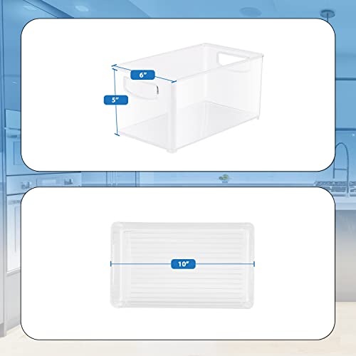 Upgraded 6 x Clear Organizer Storage Bin with Handle Compatible with Kitchen I Best Compatible with Refrigerators, Cabinets & Food Pantry - 10" x 5" x 6"