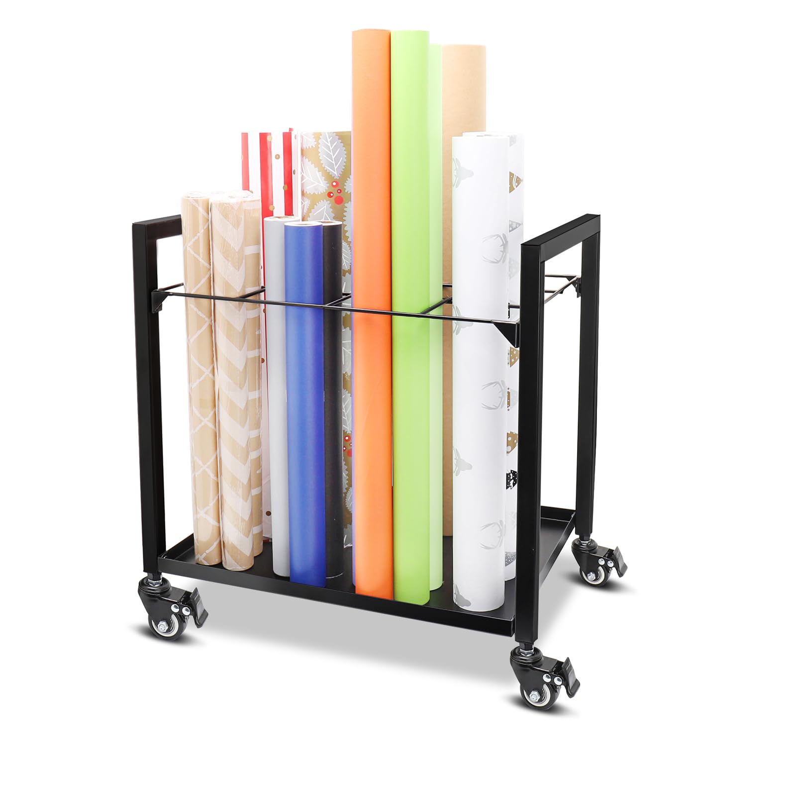 GRANDBUY Vinyl Roll Holder Blueprint Storage Rack Metal Blueprint Storage Cart with Wheels 12 Slots Roll File Holder for Home Office School to Storage kraft paper wrapping paper vinyl rolls