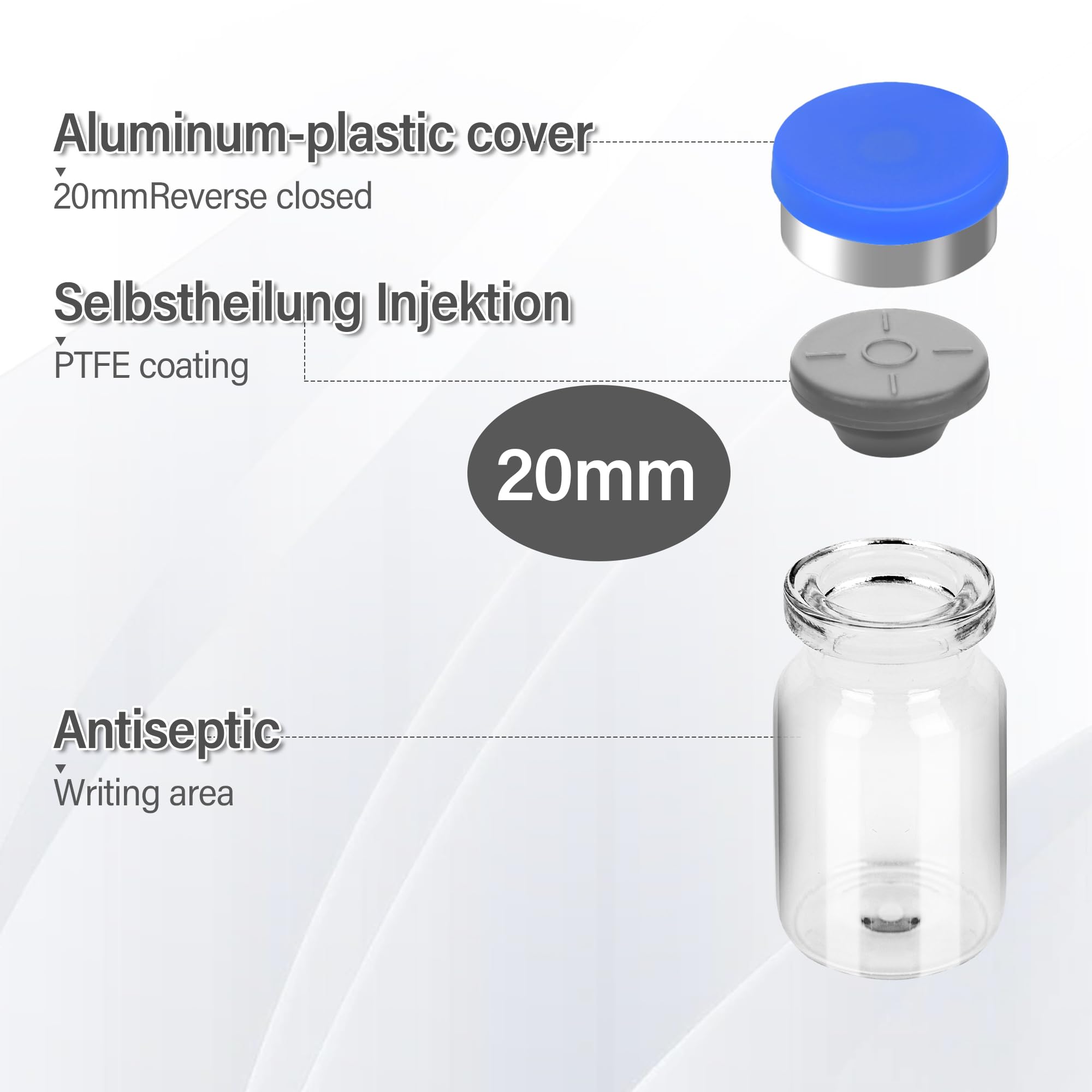 Plceo Sterile Empty Vials with Self Healing Injection Port,with Aluminum Plastic Cap,Sealed Empty Vials (5ML 10PCS)