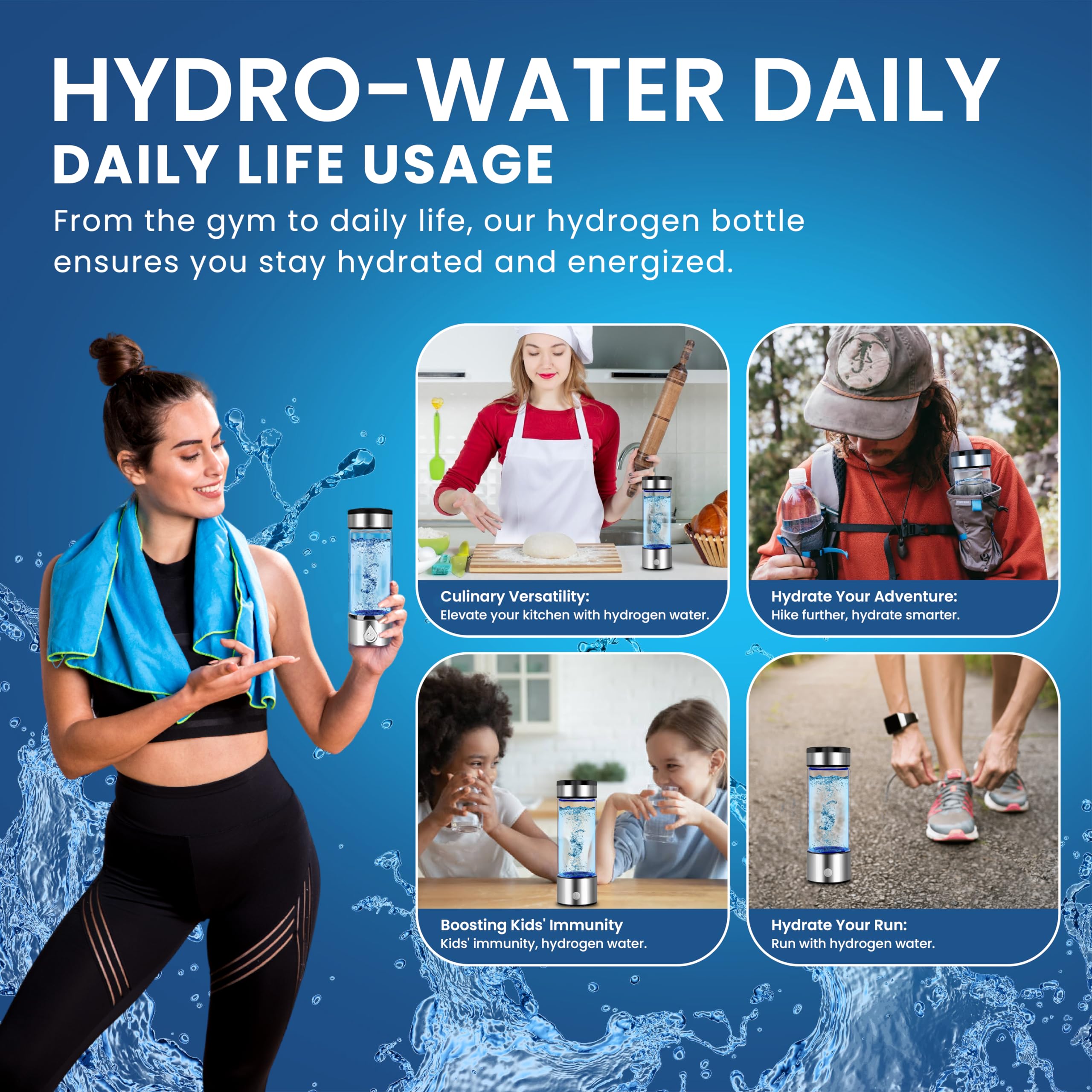 Hydrogen Water Bottle, Hydrogen Water Generator Bottle - Hydrohealth Hydrogen Water Ionizer Machine for Home, Gym, Travel, Office, 450ml