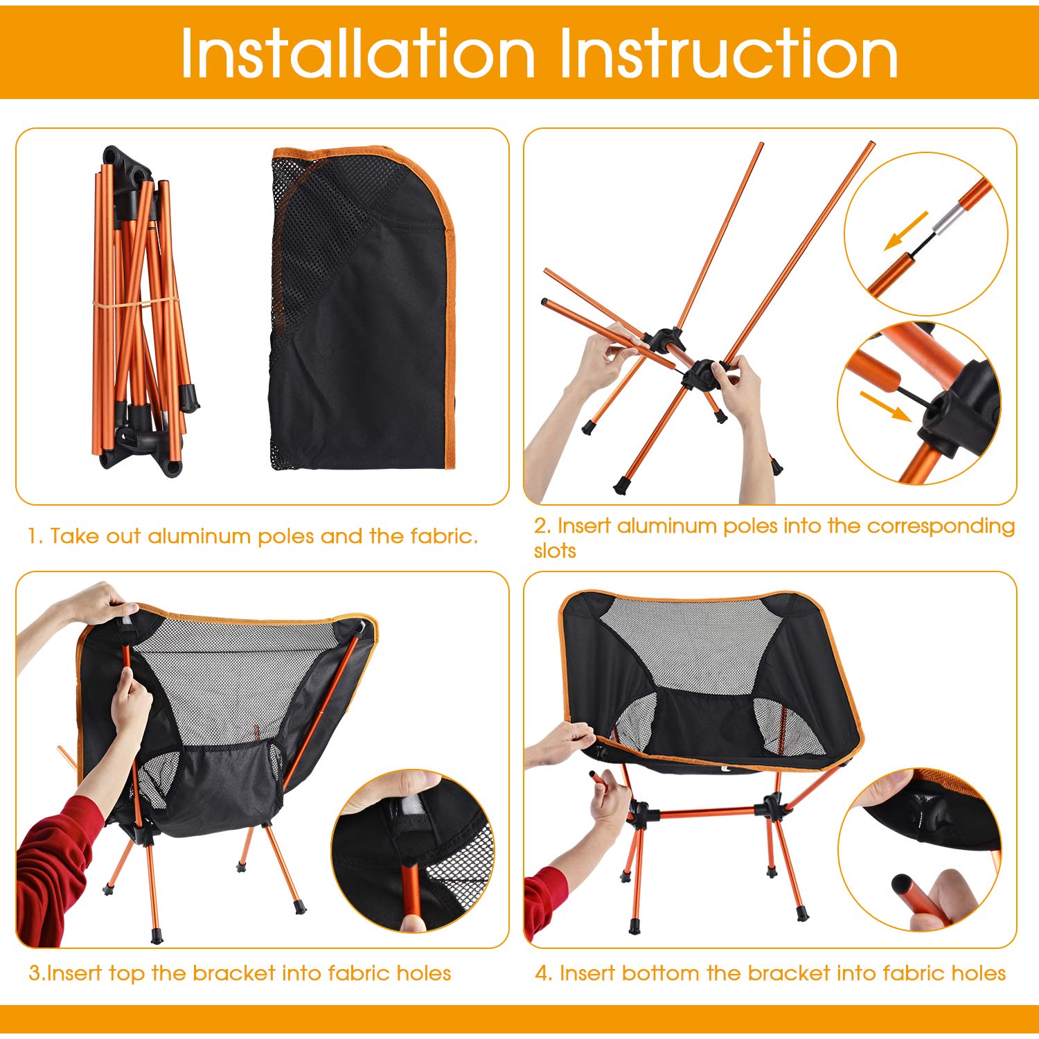 Esup Camping Chair, Ultralight Portable Compact Folding Beach Chairs with Carry Bag for Outdoor Camping, Backpacking, Hiking (Orange 1 Pack)