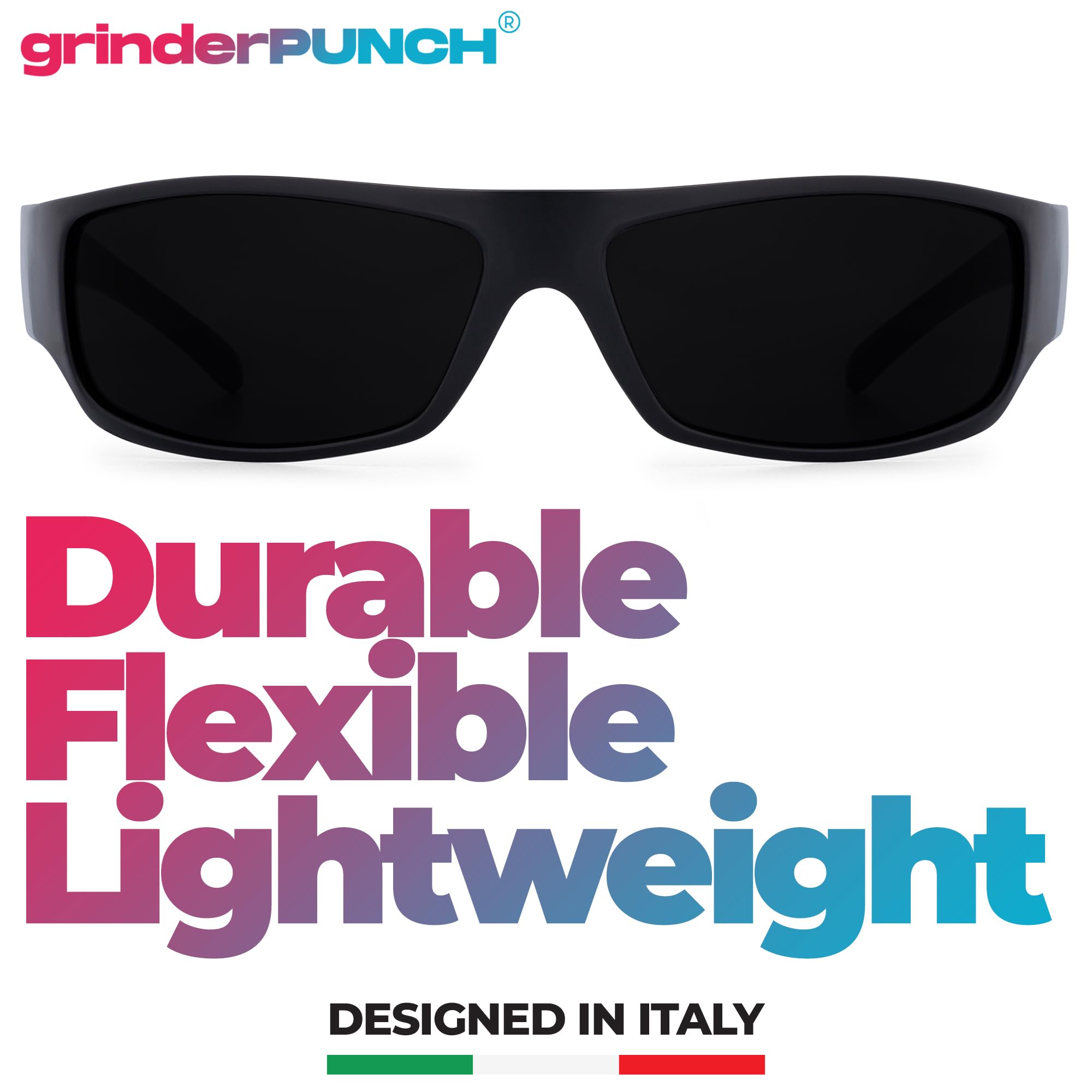 grinderPUNCH Mens Black Super Dark Sunglasses - Slim Wrap Around Gangster Style (Matte Black)