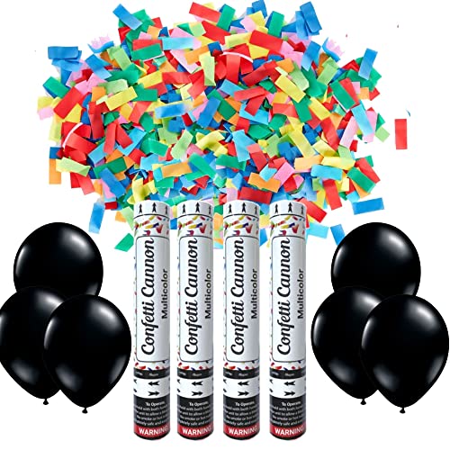 Multicolor Confetti Cannon Party Poppers |Pack of 4| Biodegradable and Air Powered |Launches 25ft| Confetti poppers for Graduation, Birthdays, Weddings, New Year's Eve 6 Free Party Decoration Balloons