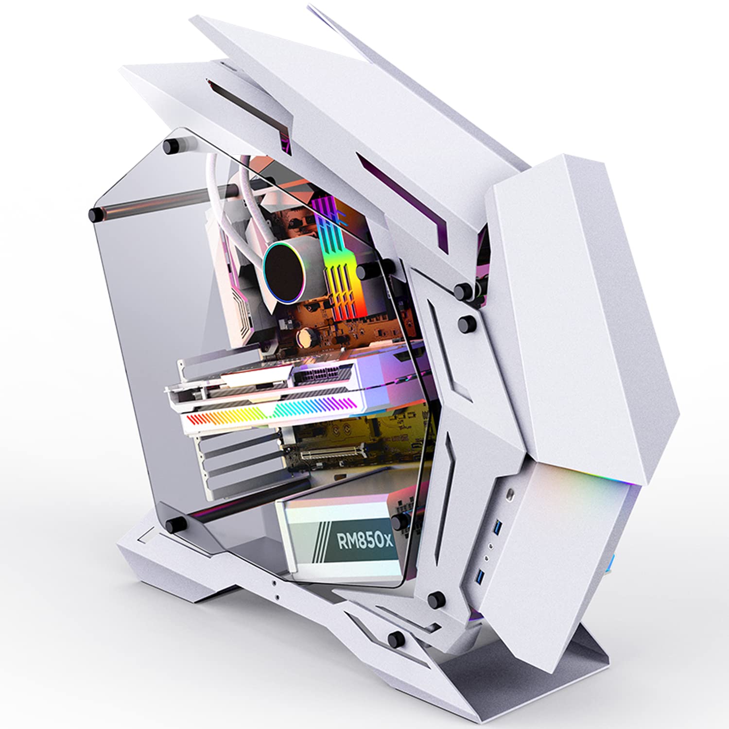 JONSBO MOD3 White Open Type ATX Mid Tower Gaming Computer Case, E-Sports Players Mecha Chassis, Custom Liquid Cooling,Support EATX/ATX MOBO, 240/360 Liquid & 170mm Air Cooling, White pc case