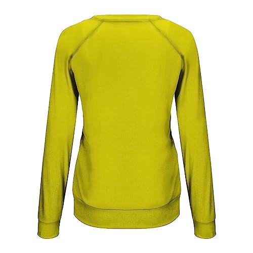 LAWOR Women'S Tops 2023 Summer Sudaderas capucha sudaderas la moda para mujer camisa manga larga estampado plumas jersey cuello redondo otoño G2-Yellow X-Large