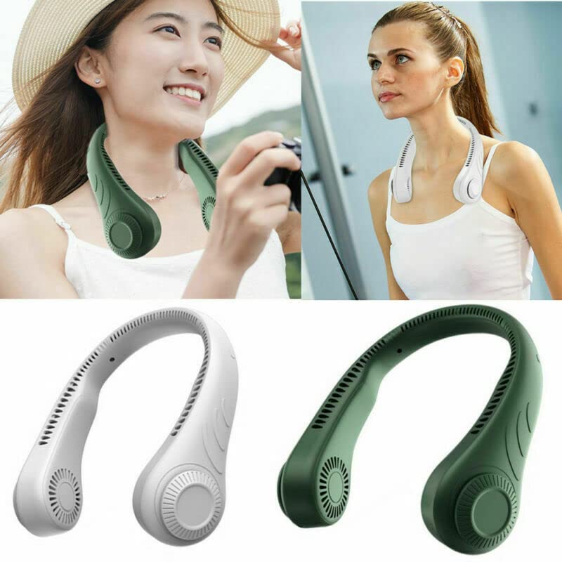 MOOKEENONE Portable Mini Neck Fan Bladeless Hanging Air Cooler USB Rechargeable