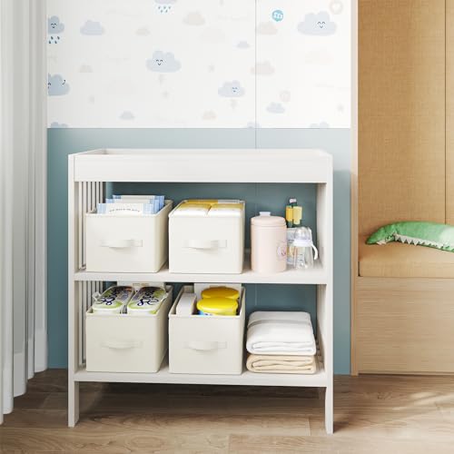 LayerSpace Storage Bins, Collapsible Storage Bins, 3 Pack Linen Fabric Storage Bins for Organization, Durable Storage Bins for Closet, Shelves, Clothes,Toys, 14.75" L*10.25" W*8" H, Beige