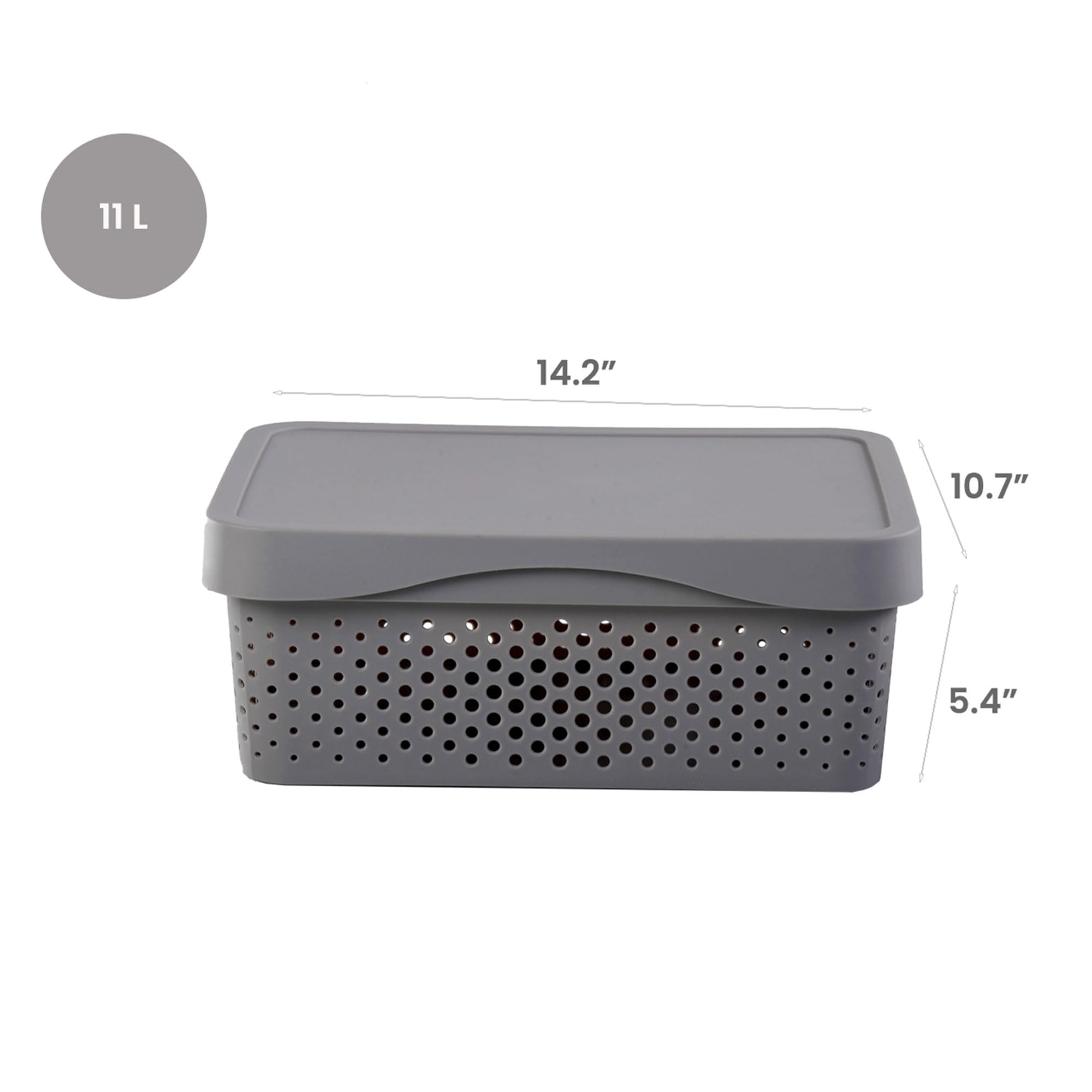 HANAMYA Lidded Storage Bin Organizer | Storage Organizing Container, 11 Liter, Set of 6, Gray