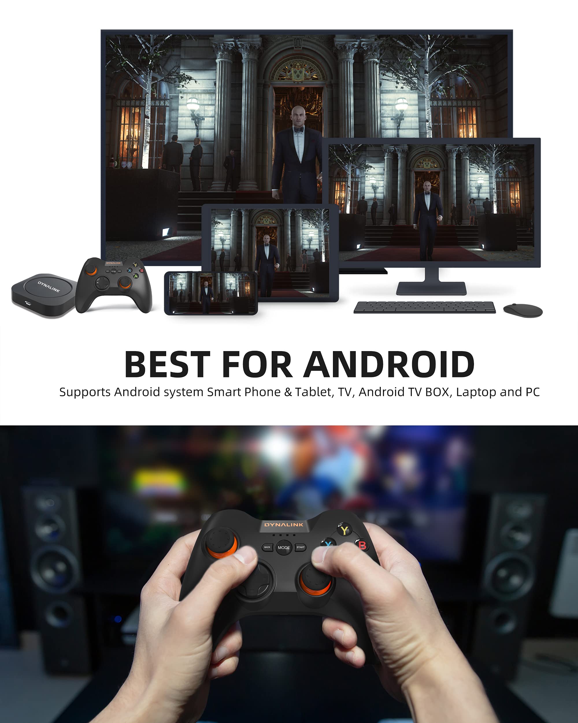 Dynalink Gamepad for Android Wireless Gaming Controller with Motion Control and Double Vibration Shock, Compatible with Android Device