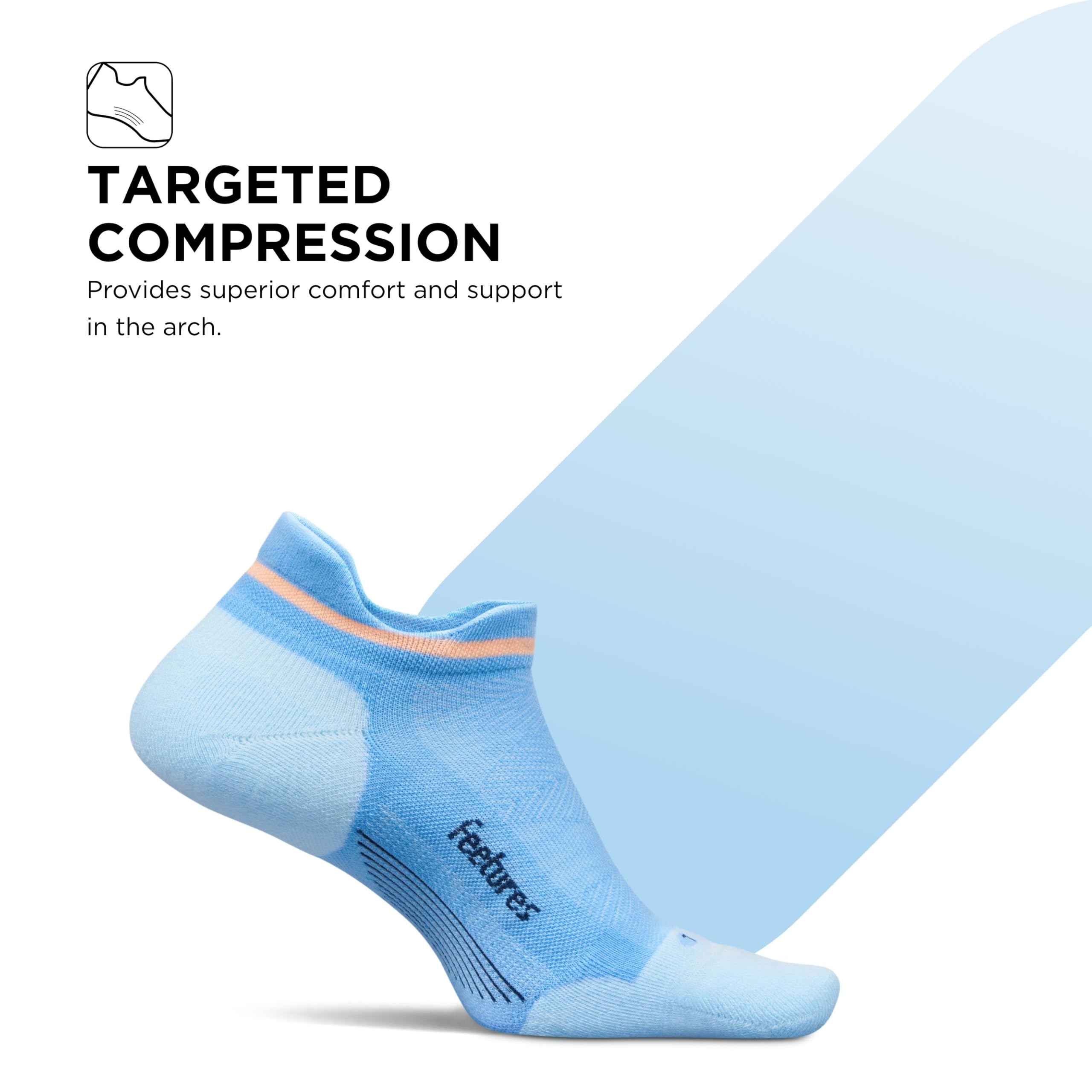 Feetures Elite Max Cushion No Show Tab Ankle Socks - Sport Sock with Targeted Compression - Pop Off Peach, M (1 Pair)