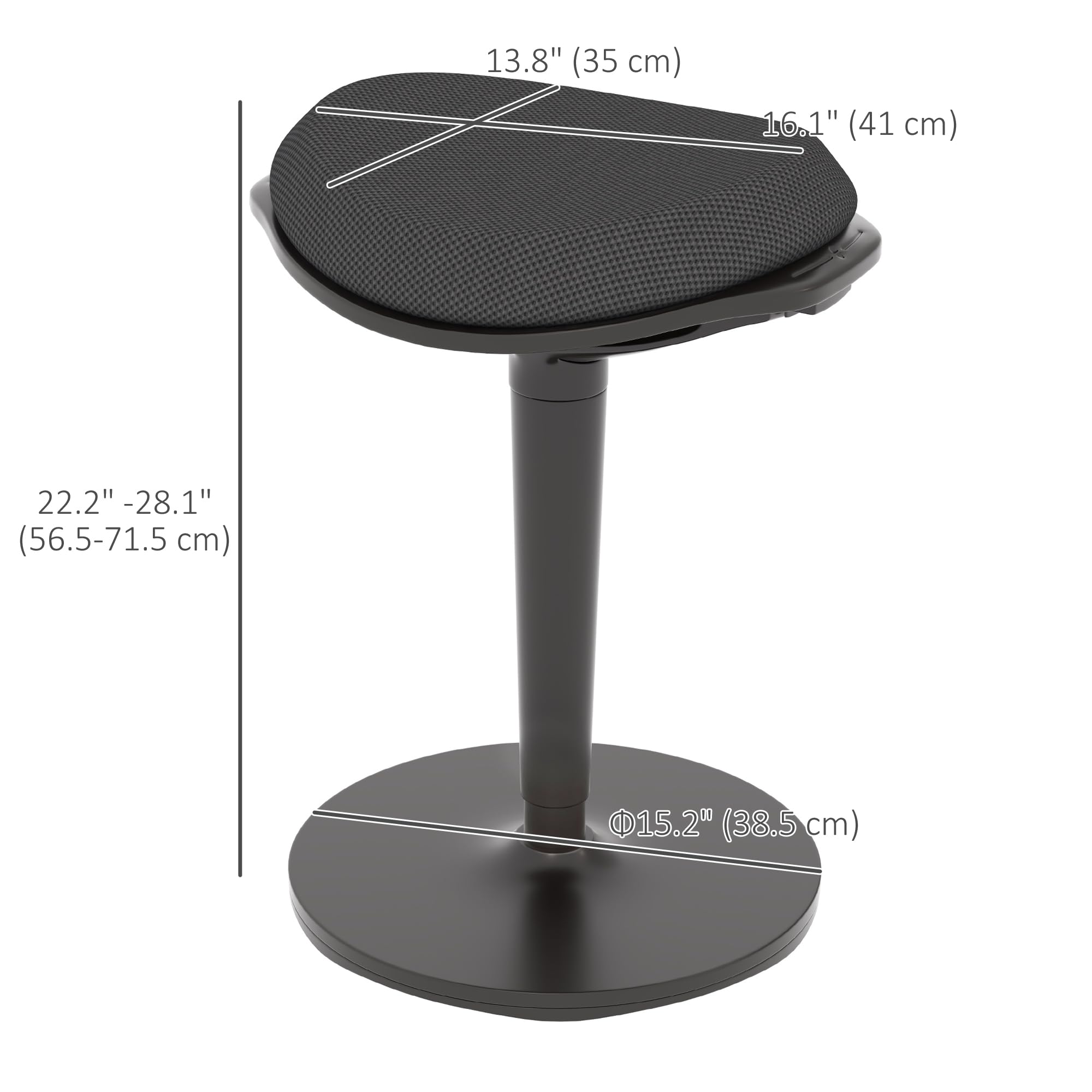HOMCOM Standing Desk Chair, Ergonomic Backless Wobble Stool, Height Adjustable Tall Office Chair 22.2-28.1 Inches, Active Learning Stool for Office Desks, with Rocking Motion, Padded, Black