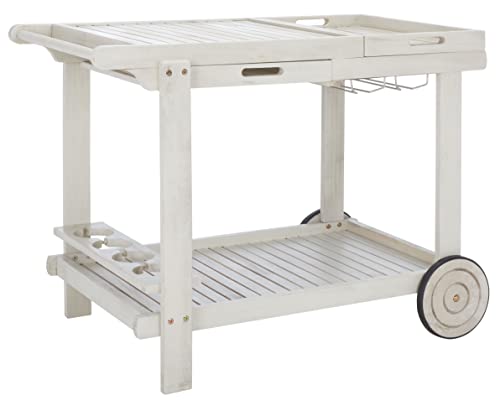 SAFAVIEH Outdoor Collection Orland White Washed Acacia Wood Slatted Tea Trolley