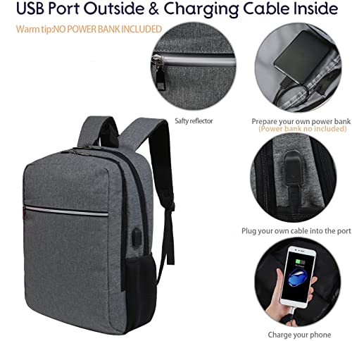 TITILT Laptop Backpack for Men Women, Travel Business Backpack with USB Charging Port and Anti Theft Pocket, Fits 17 Inch Laptop,Grey