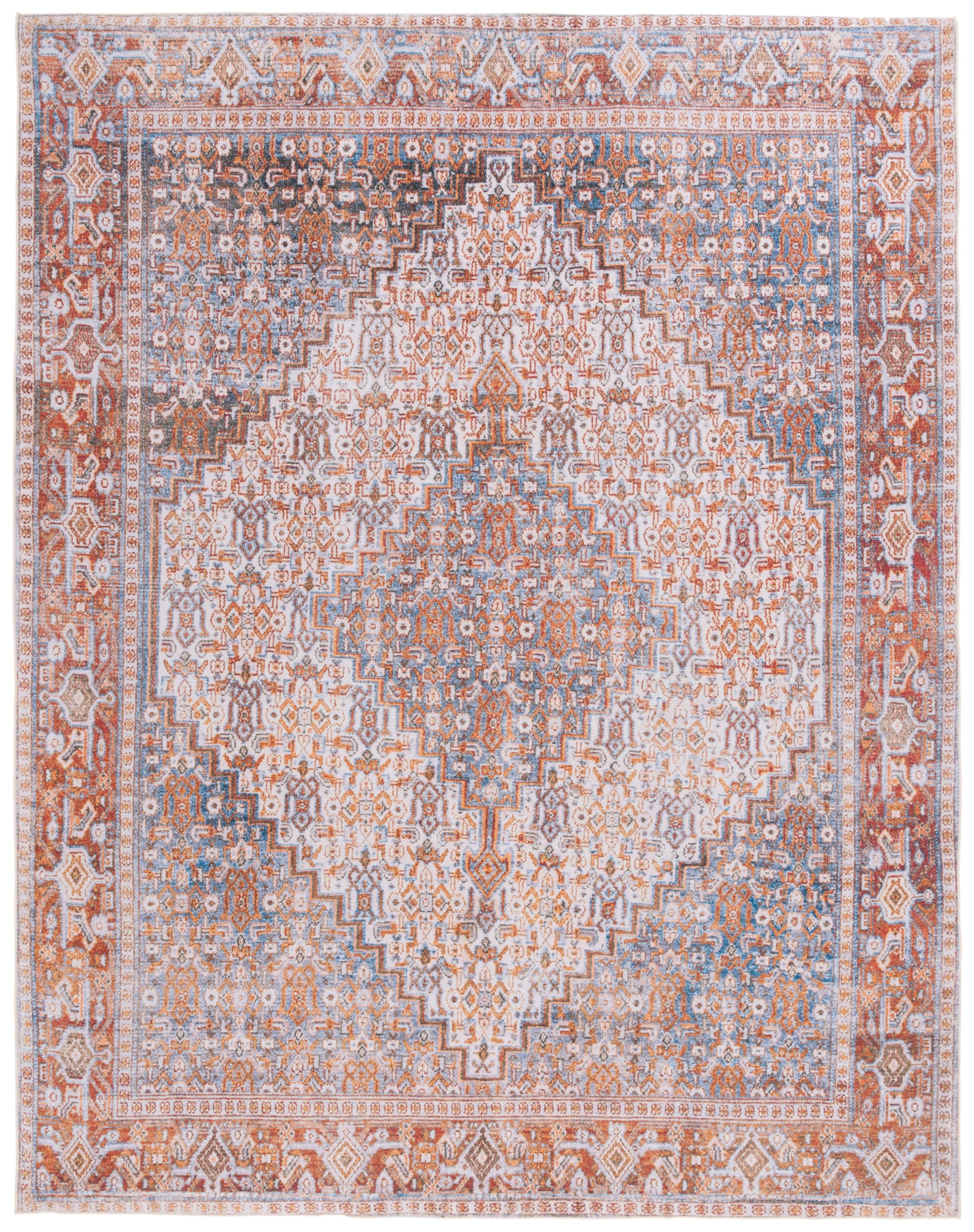SAFAVIEH Tucson Collection Area Rug - 8' x 10', Beige & Rust, Boho Design, Non-Shedding Machine Washable & Slip Resistant Ideal for High Traffic Areas in Living Room, Bedroom (TSN166B)