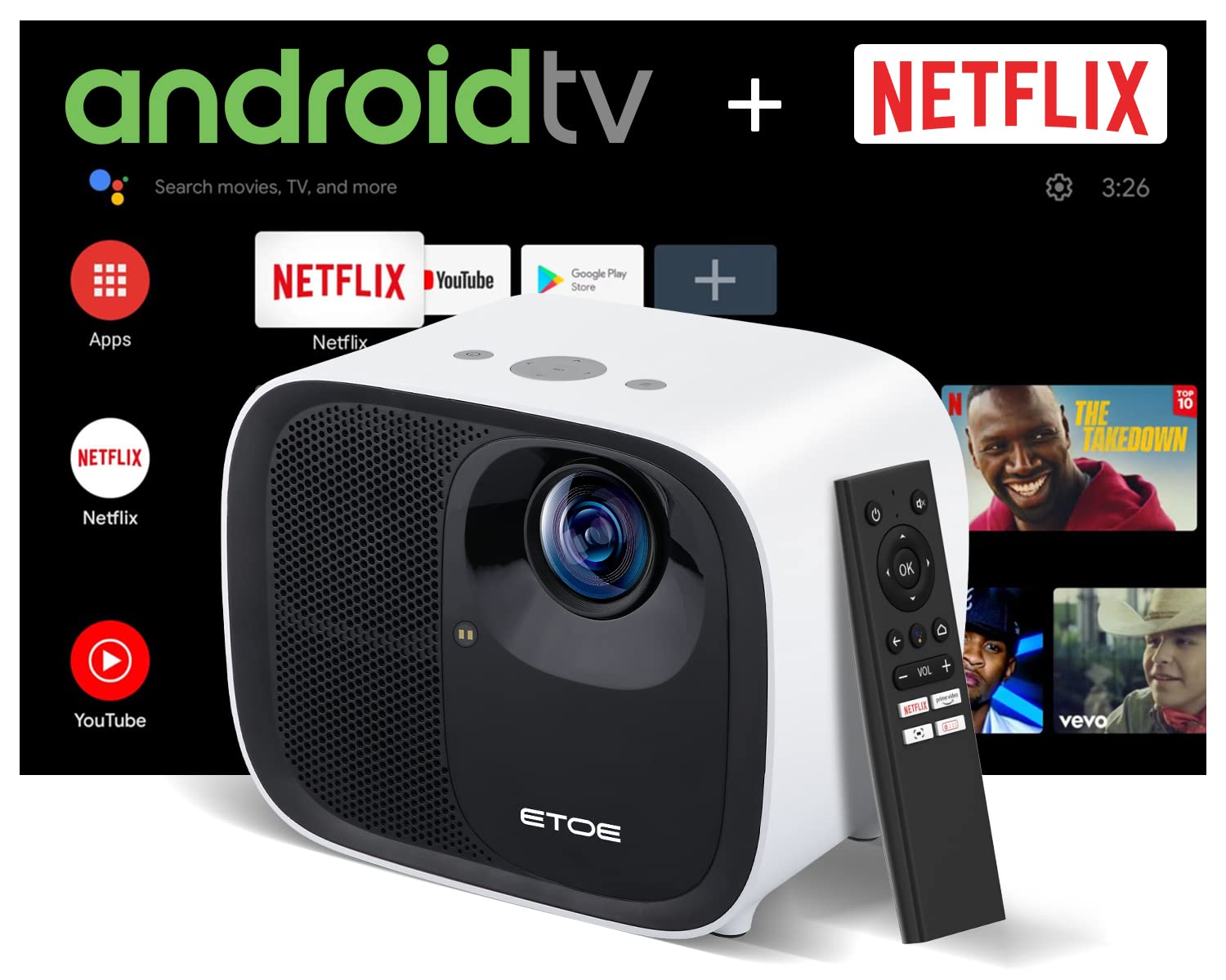 ETOE E3 Pro Projector White with 100'' Screen