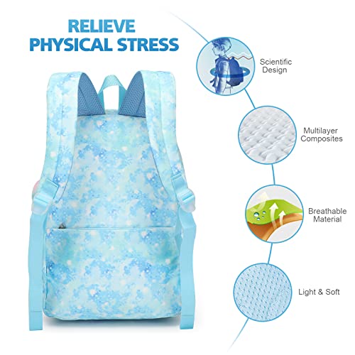 Otbjmbx Kid Backpack for Girls, Elementary Primary Kindergarten Preschool Large Capacity School Bookbag for Teens with Heart Keychain, Suitable for 6-15 Years Old (Tie Dye Blue)