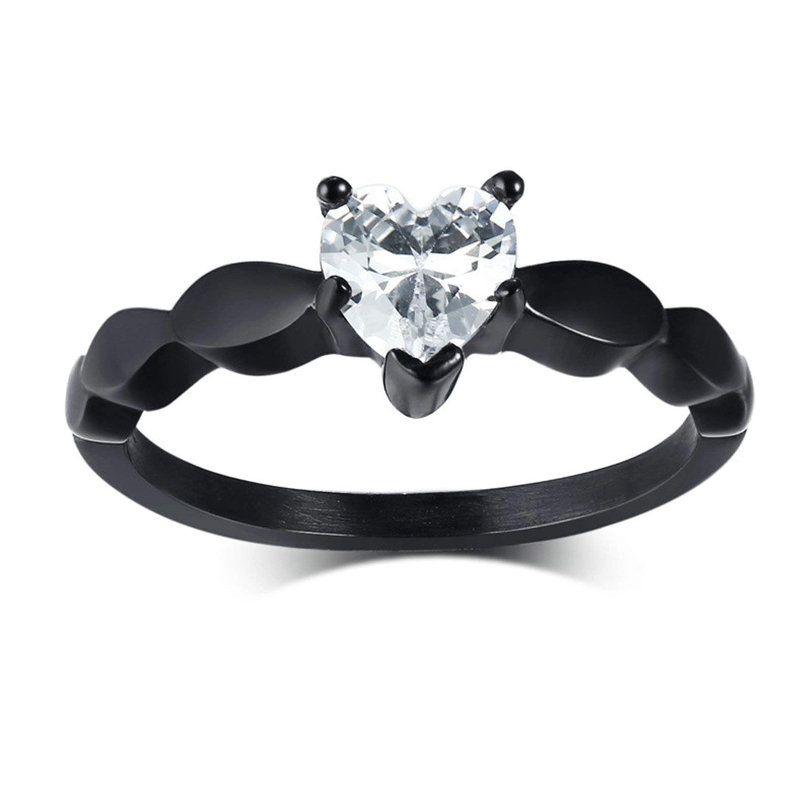 Gualiy Stainless Steel Rings for Couples Set, Couples Rings Promise Black Ring 6MM Heart Cubic Zirconia Ring Women 8 and Men 8