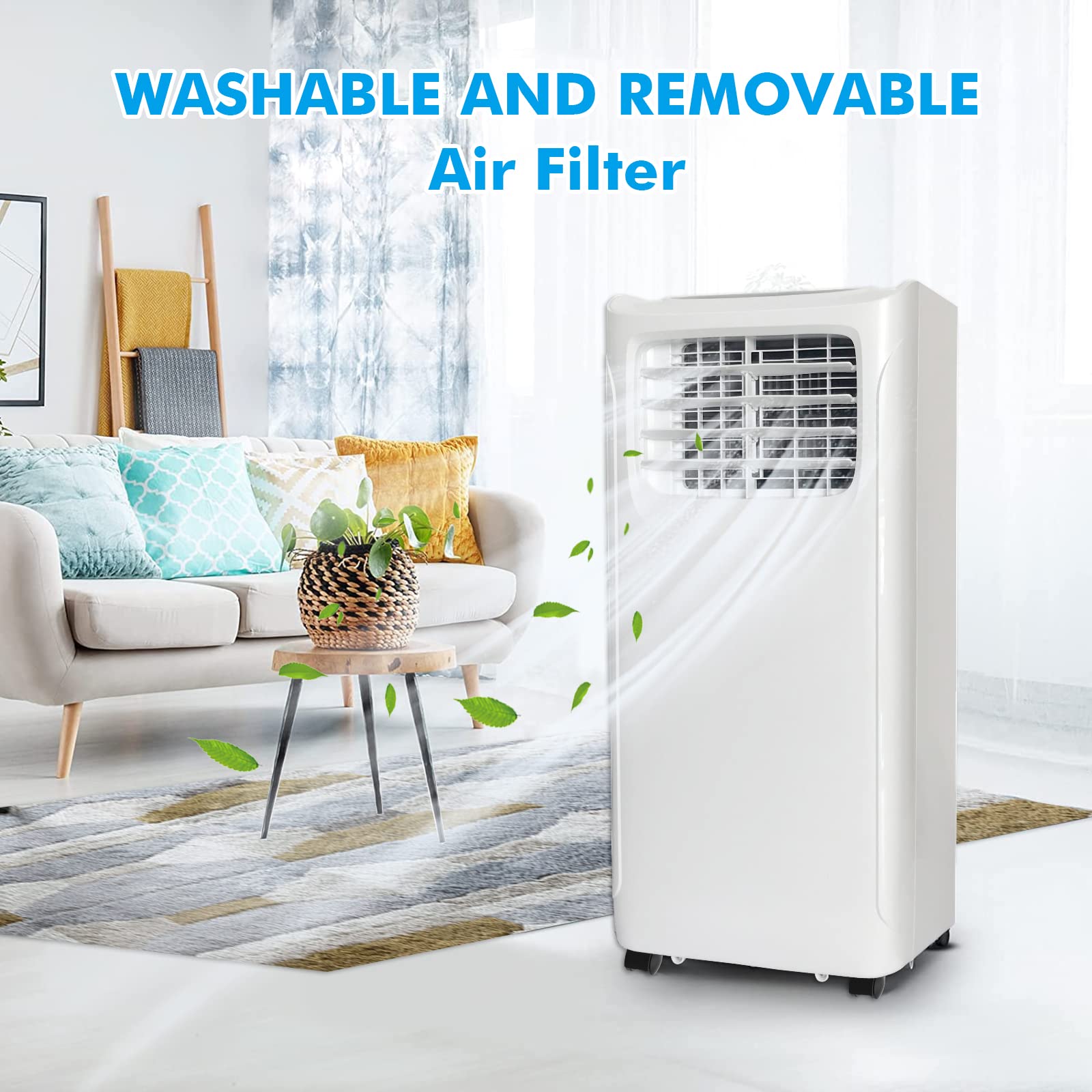 GLOBAL AIR 8,000 BTU Portable Air Conditioner, Powerful Home AC Unit with Built-in Dehumidifier & Fan Mode, Quiet Operation, Includes Remote Control & Window Mount Kit, for Rooms up to 200 Sq.Ft