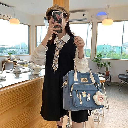 MUSICARD Girls Kawaii Backpack with Cute Pins and Pendant, Japanese Schoolbag Aesthetic Rucksack with Accessories for Teens