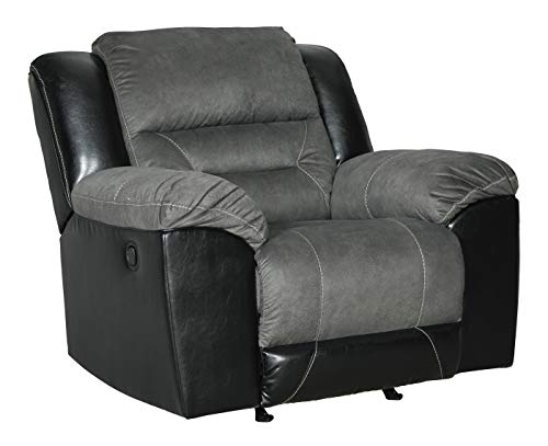 Signature Design by Ashley Earhart Faux Leather Manual Rocker Recliner, Gray