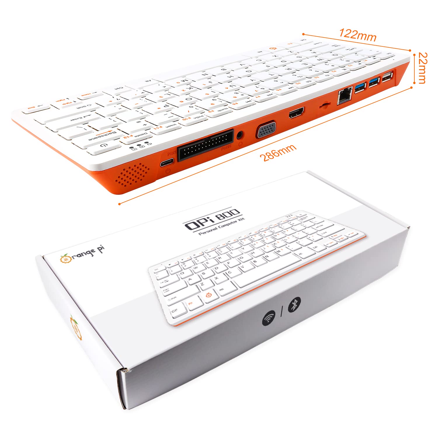 Orange Pi 800 All-in-one PC in Keyboard, 4GB+64GB RK3399 6-Core 64 Bit Dual-Band WiFi+BT 5.0, Computer Kit Run Android 12.1, Orange Pi OS, Ubuntu, Debian (Pi 800+HDMI+Mouse+Power Supply)