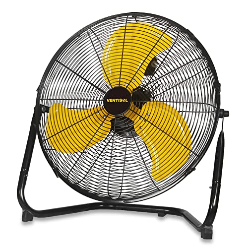VENTISOL 18 Inch 3-Speed 4012CFM High Velocity Floor Fan, Heavy Duty Metal Industrial Fan for Warehouse,Workshop,Factory, Basement, Greenhouse, 360 Degree Tilt - ETL Listed, Black