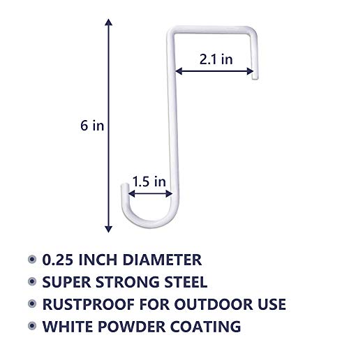JOYSEUS 24pcs Vinyl Fence Hooks, 2 x 6 Inches Patio Hooks, White Powder Coated Steel Fence Hooks Hangers for Hanging Plants, Lights, Pool Equipment