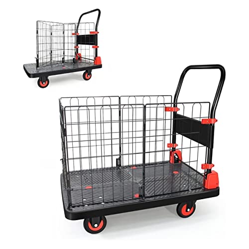 Foldable Platform Push Hand Truck Cart Basket Cage Lbs. Weight Capacity Black Metal