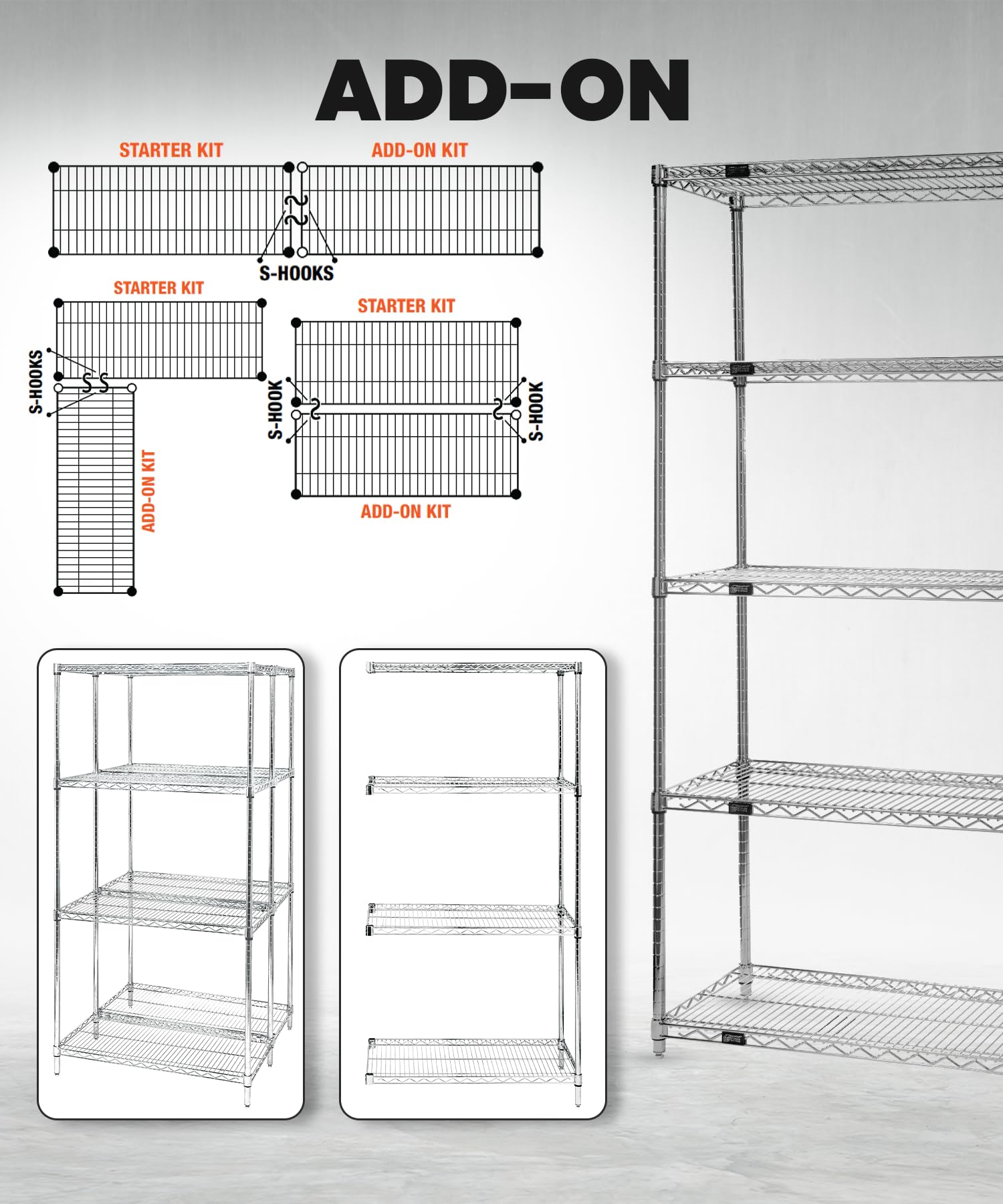 Quantum Storage Systems WR54-2424C Starter Kit Wire Shelves Chrome 4 Shelves 54" H x 24" W x 24" D
