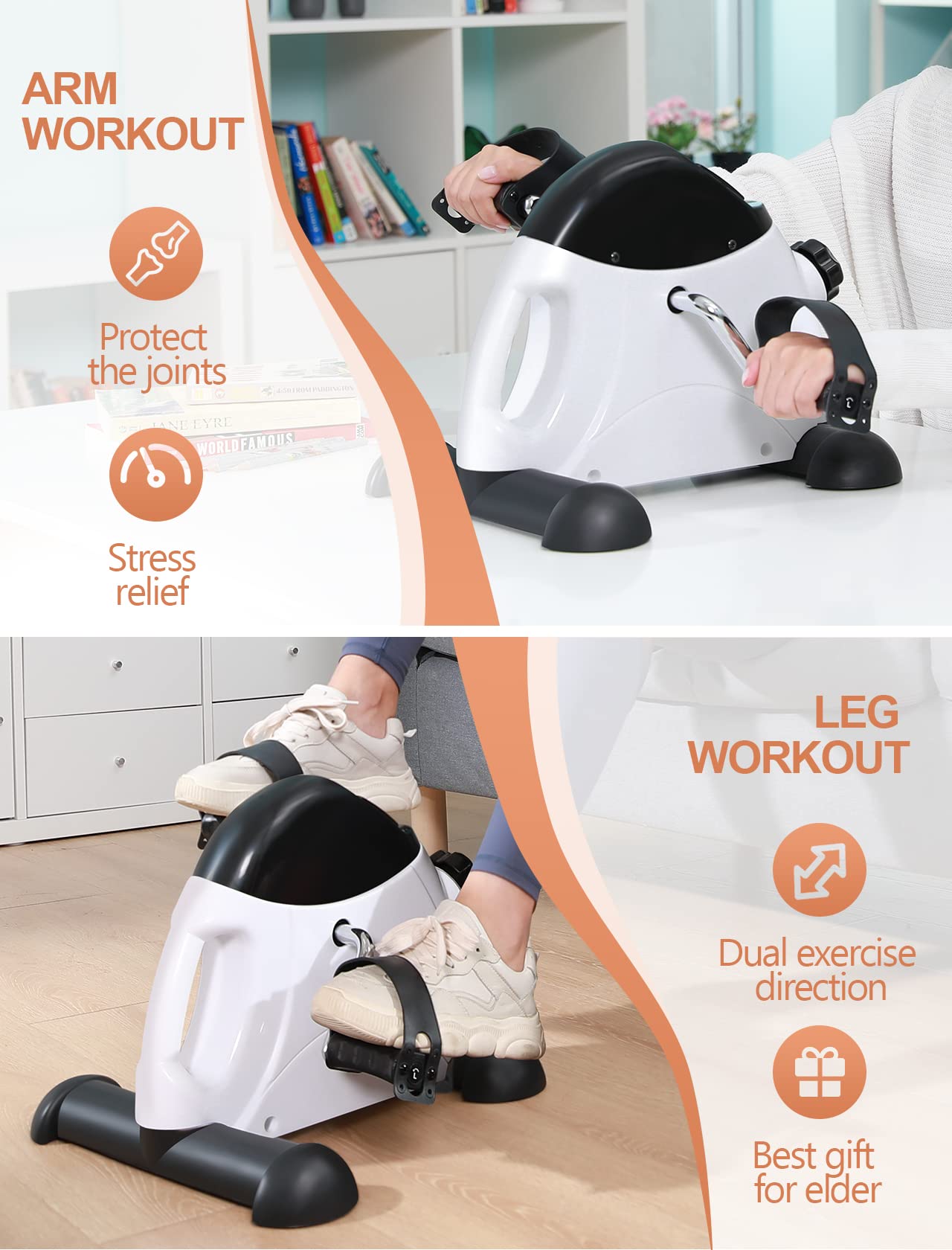 FEIERDUN Mini Exercise Bike, Under Desk Bike Pedal Exerciser for Arm/Leg Exercise, Adjustable Magnetic Resistance Desk Cycle with LCD Screen Display for Home/Office Workout