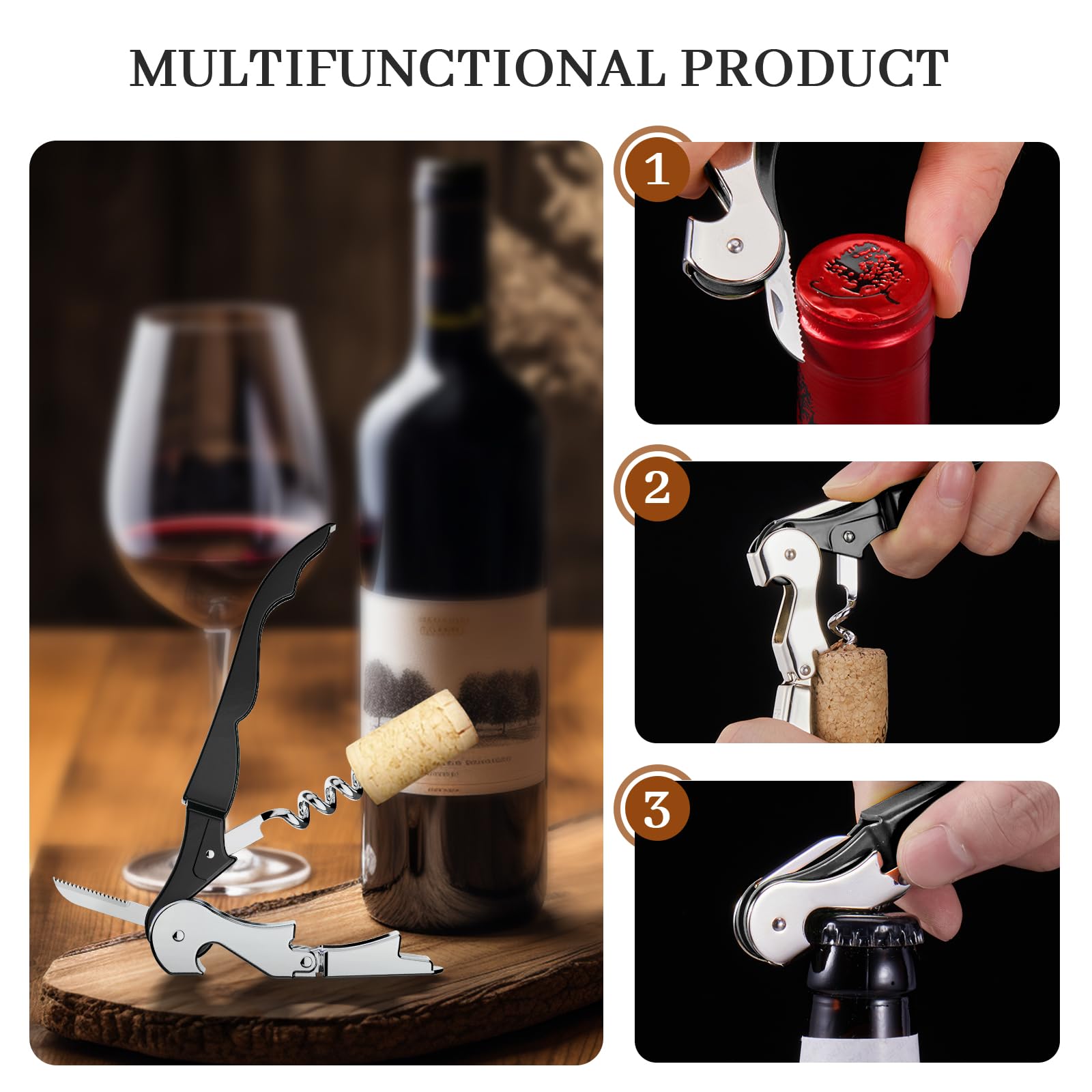 HYZ 4-Pack Wine Opener Waiter Corkscrew, Professional Wine Key for Servers, Bartender with Foil Cutter, Manual Wine Bottle Opener Double Hinged (Dark Green, Rosy, Orange,Blue)