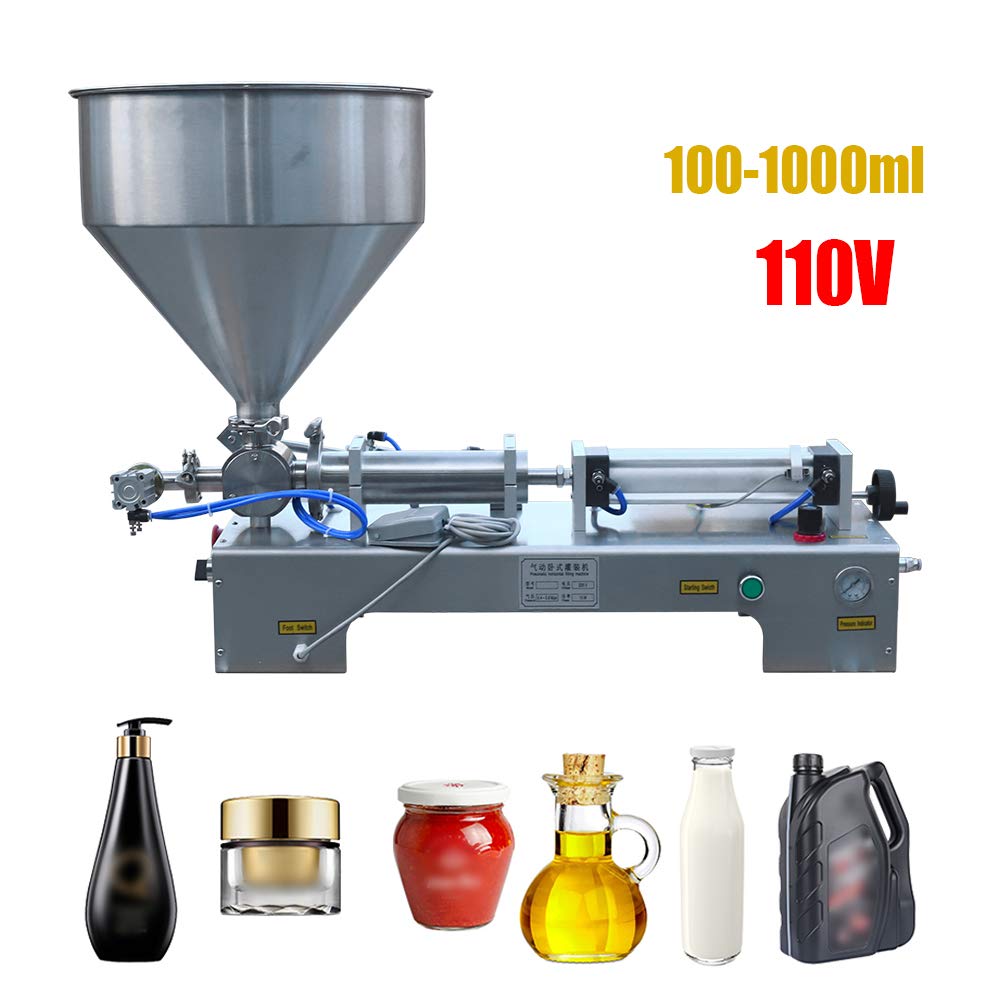 Pneumatic Liquid Paste Filling Machine,100-1000ml Horizontal Pneumatic Liquid Filling Machine with Hopper,15-35 cans/Minute