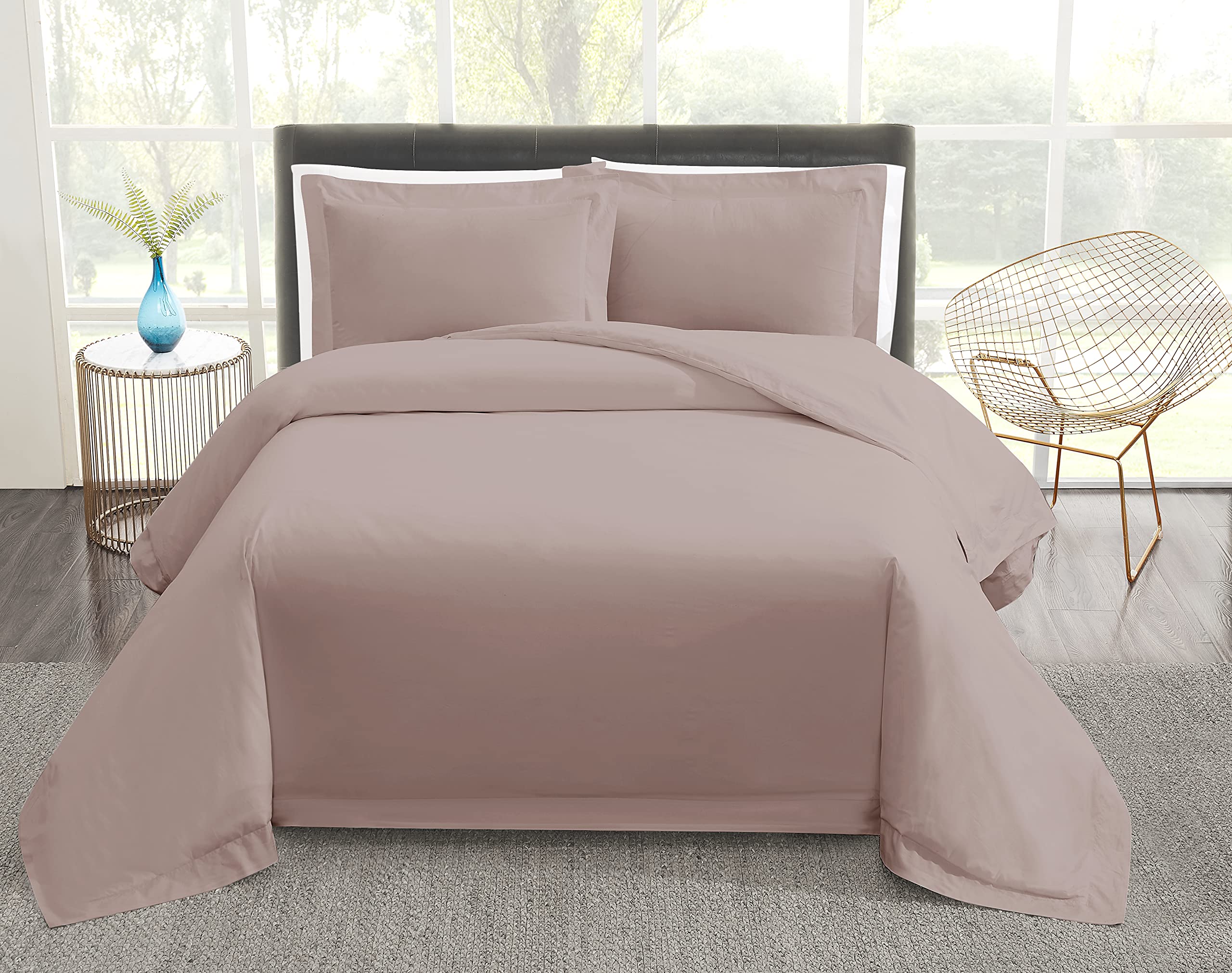 Vince Camuto - 400 TC Full/Queen 3 Piece Duvet and Sham Set - Percale Cotton Collection - Blush