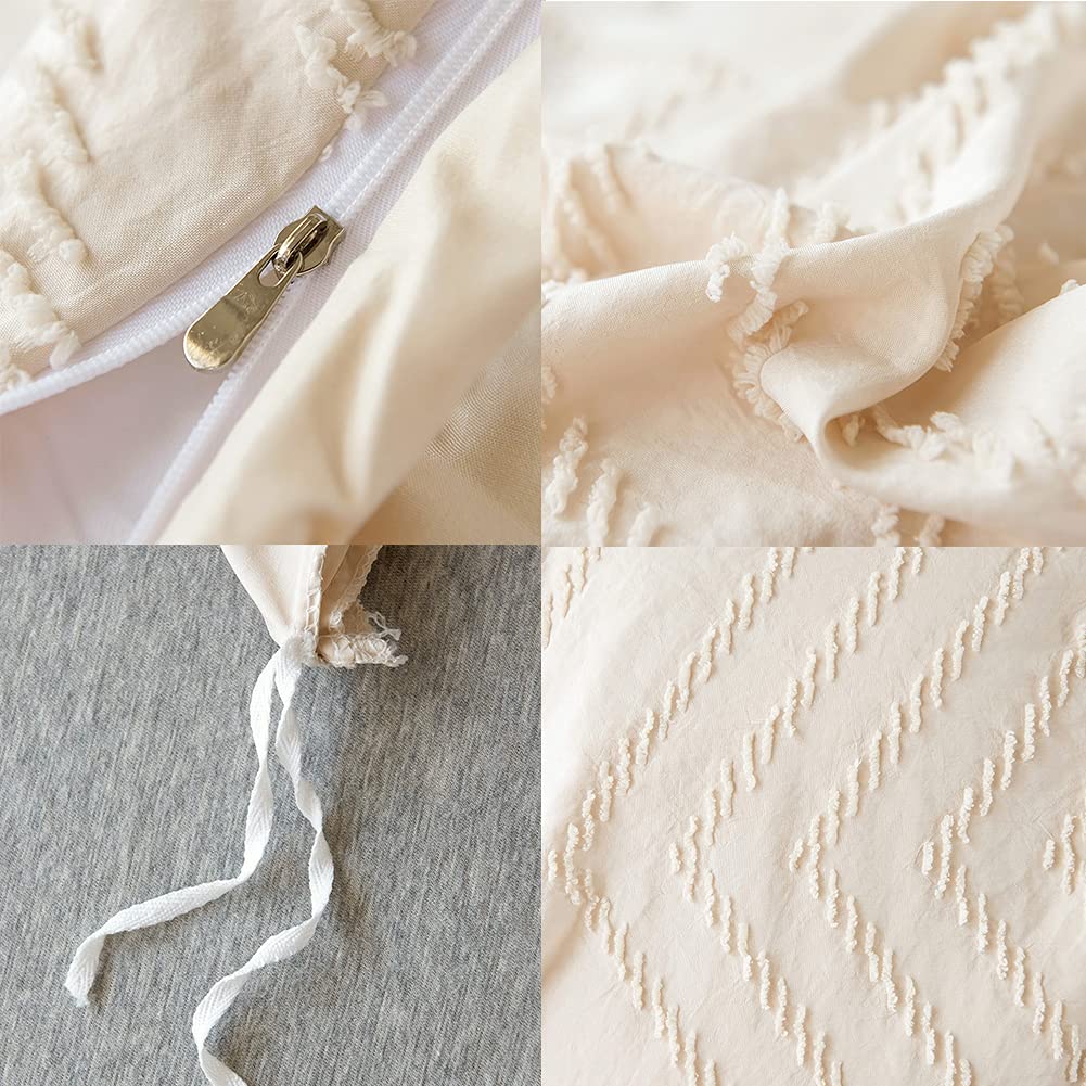 vctops Boho Wave Tufted Duvet Cover Set 3 Pieces Full Size Soft Embroidery Comforter Cover Sets for All Seasons (Khaki, Full)