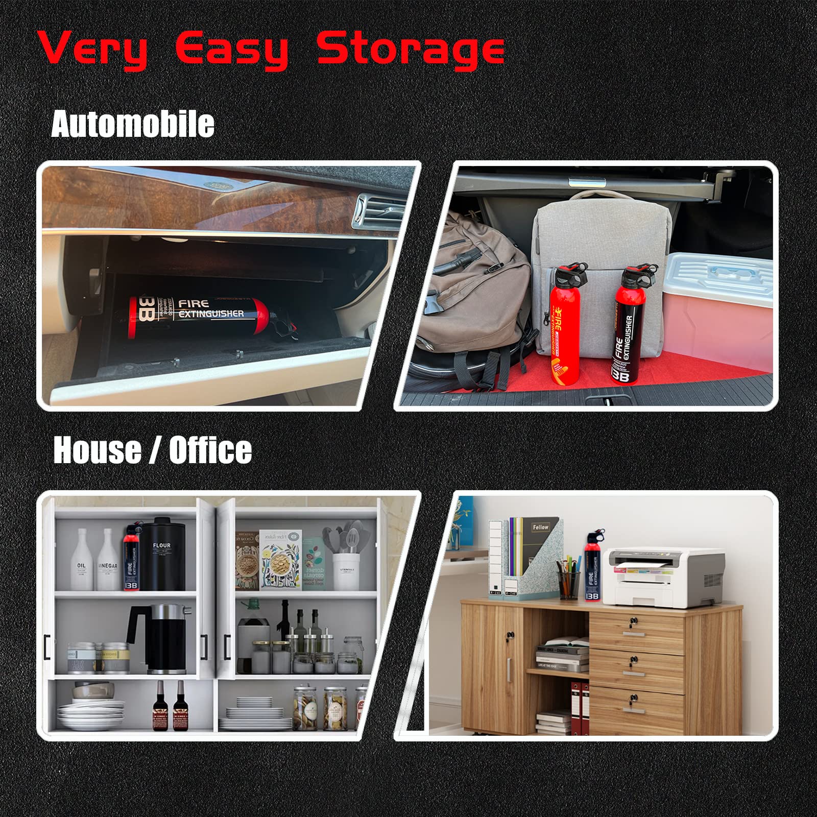 JOSEOZSTA Fire Extinguisher(2 Count)-Extinguisher for Home, car, Work, Camping,Boat-Suitable for Extinguishing Solid Material Fires, Liquid Fires, Charged Material Fires, Cooking Fires (RED BLACK)