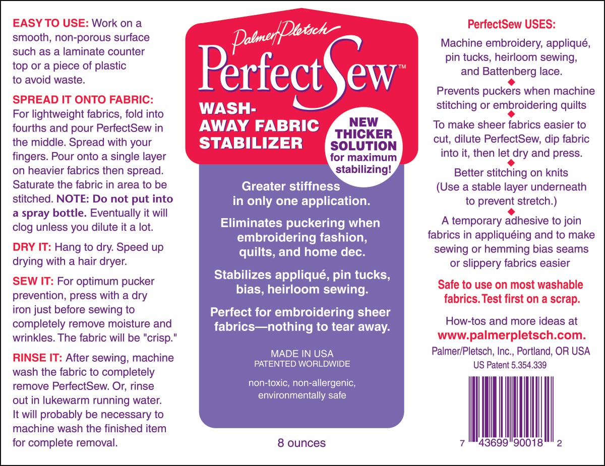 Palmer Pletsch Perfect Sew Wash Away Fabric Stabilizer 8 Ounces
