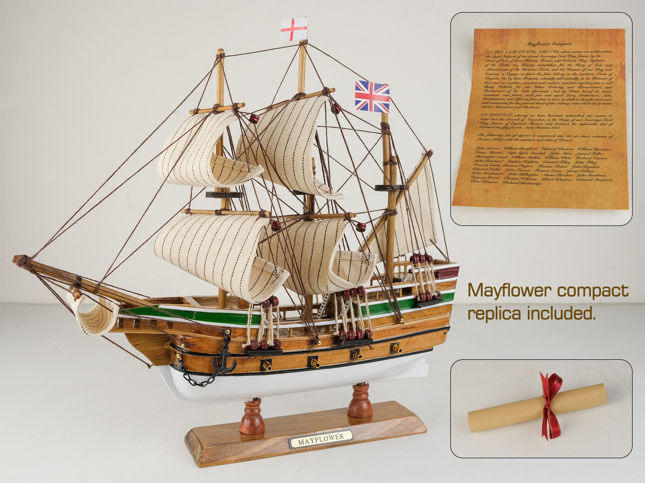 SAILINGSTORY Wooden Model Ship Mayflower 1/100 Scale Replica Sailing Ship Model Sailboat Decor