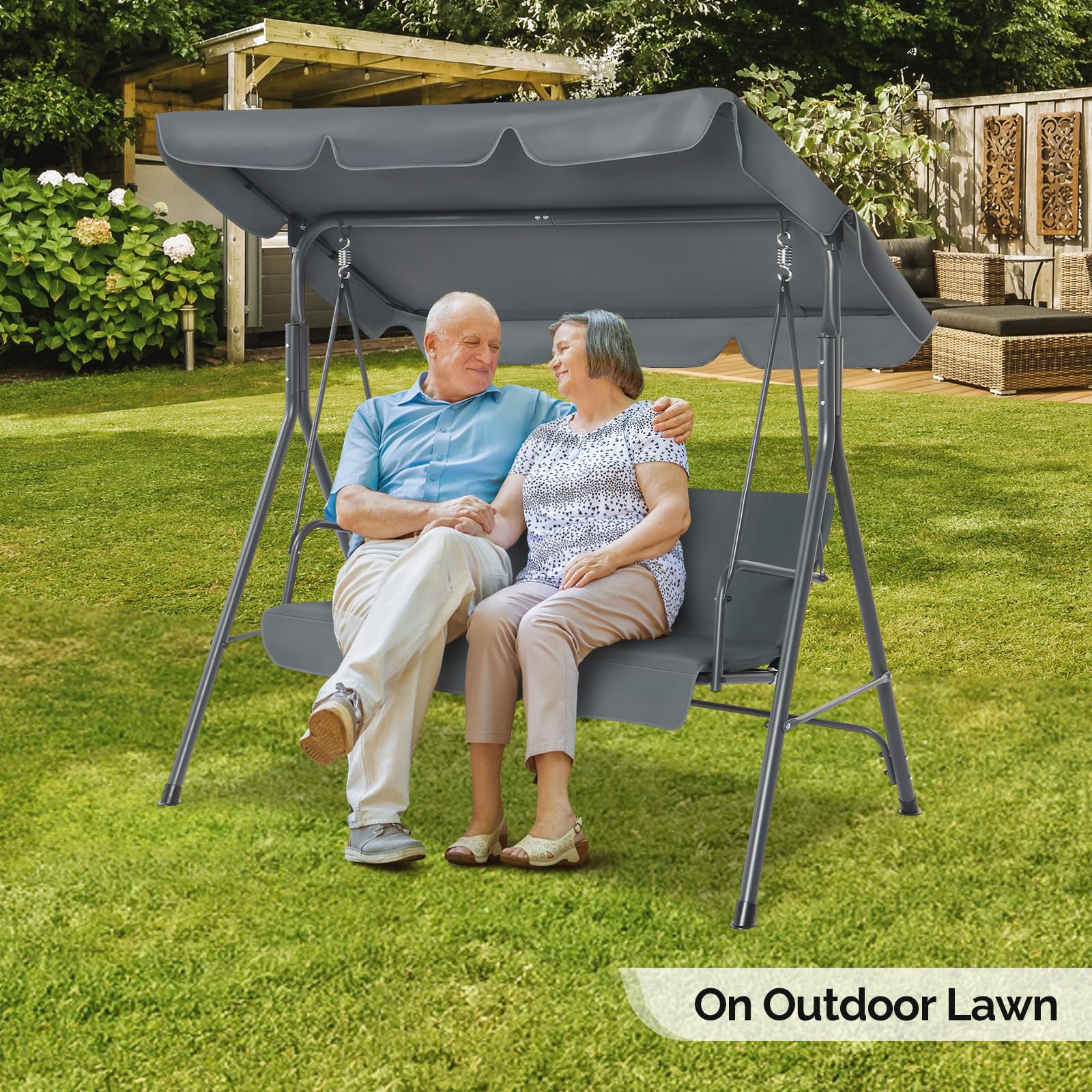 VINGLI Heavy Duty 550 LBS Upgraded 2 Person Outdoor Porch Swing with Stand, Adjustable Canopy Swing with Cushions & Steel Frame for Yard, Pool, Lawn, Indoors (Grey)