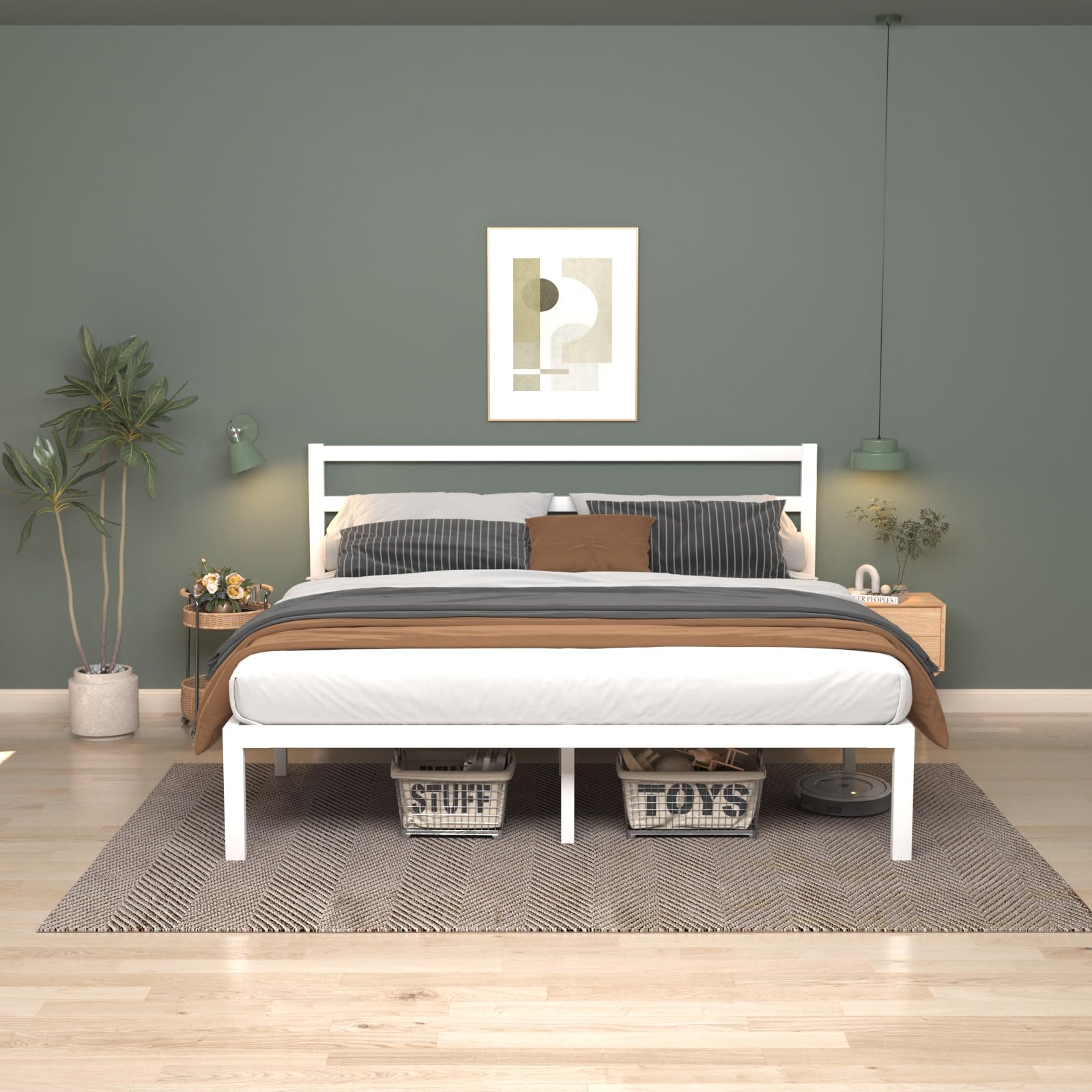 LoVinson Queen Size Bed Frame, Heavy Duty Platform Bed Frame with Strong Metal Foundation,Under Bed Storage,Mattress Foundation,No Box Spring Required,Easy Assembly, Black