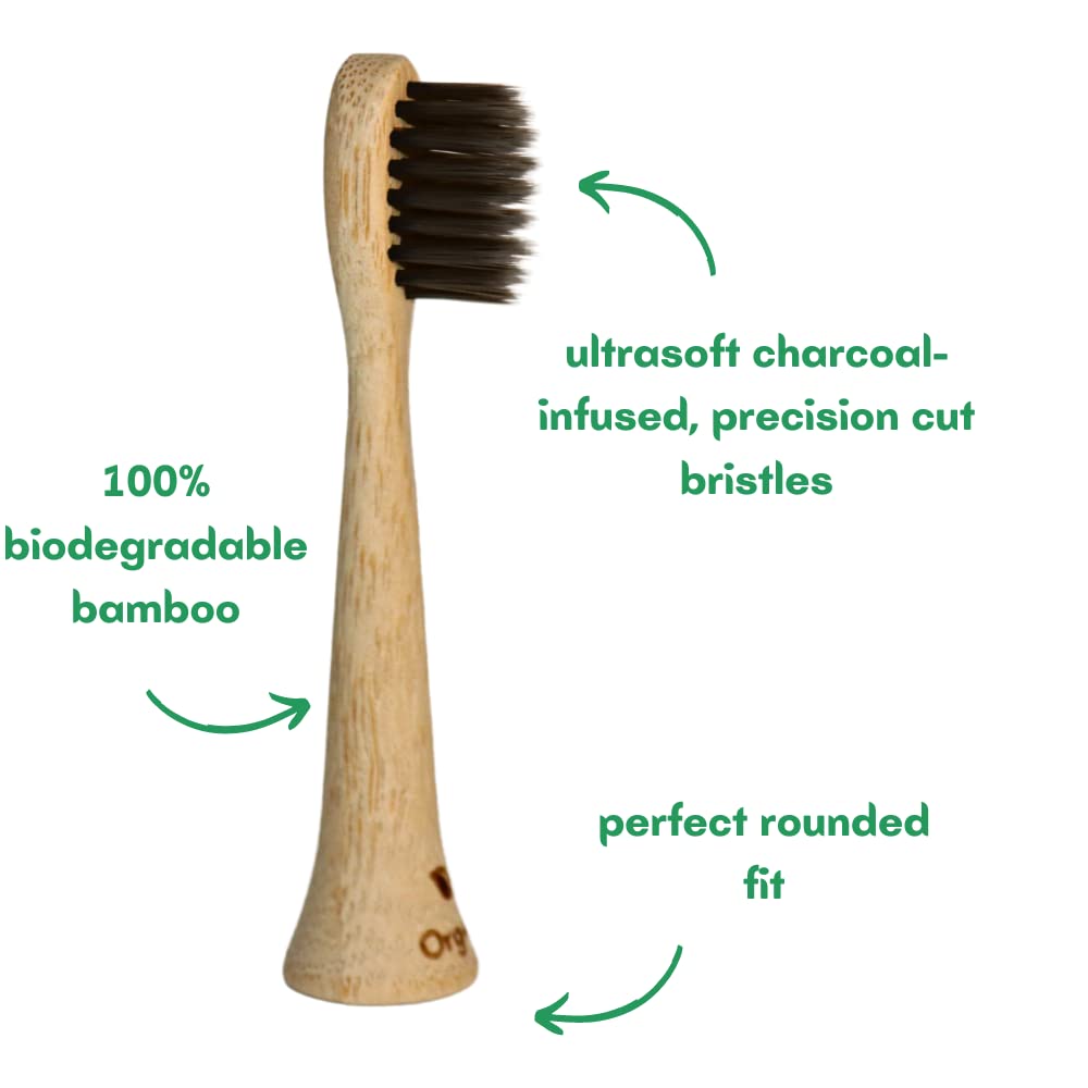 Org-O Bamboo Electric Toothbrush Heads | Biodegradable Eco-Friendly Soft Bristles | Charcoal Bristles | 100% Plant-Based Replacement Heads | Compatible with Phillips, Aquasonic, and Ordo Sonic 4-Pack