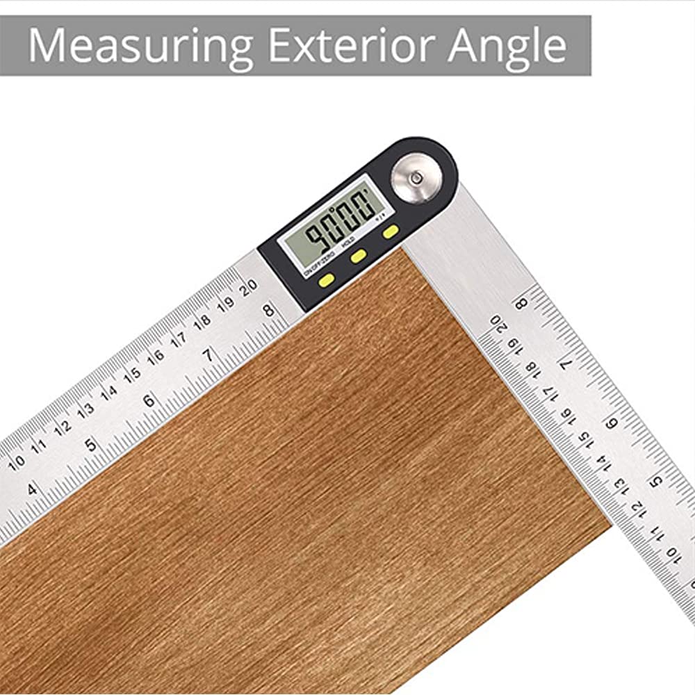 DuvinDD Digital Angle Finder Ruler, 2-in-1 360°Angle Measuring Tool 8 inch/200mm Digital Protractor with Zeroing and Locking Functions for Woodworking, Stainless Steel Angle Ruler