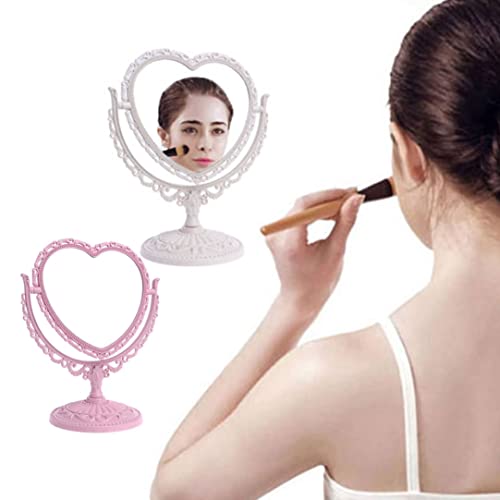 Jorzer Makeup Mirror Heart Shaped Rotatable Double Sided Desktop Cosmetic Vanity Mirror Stand Table Plastic Dresser Heart Shape Mirrors Cosmetic Tool