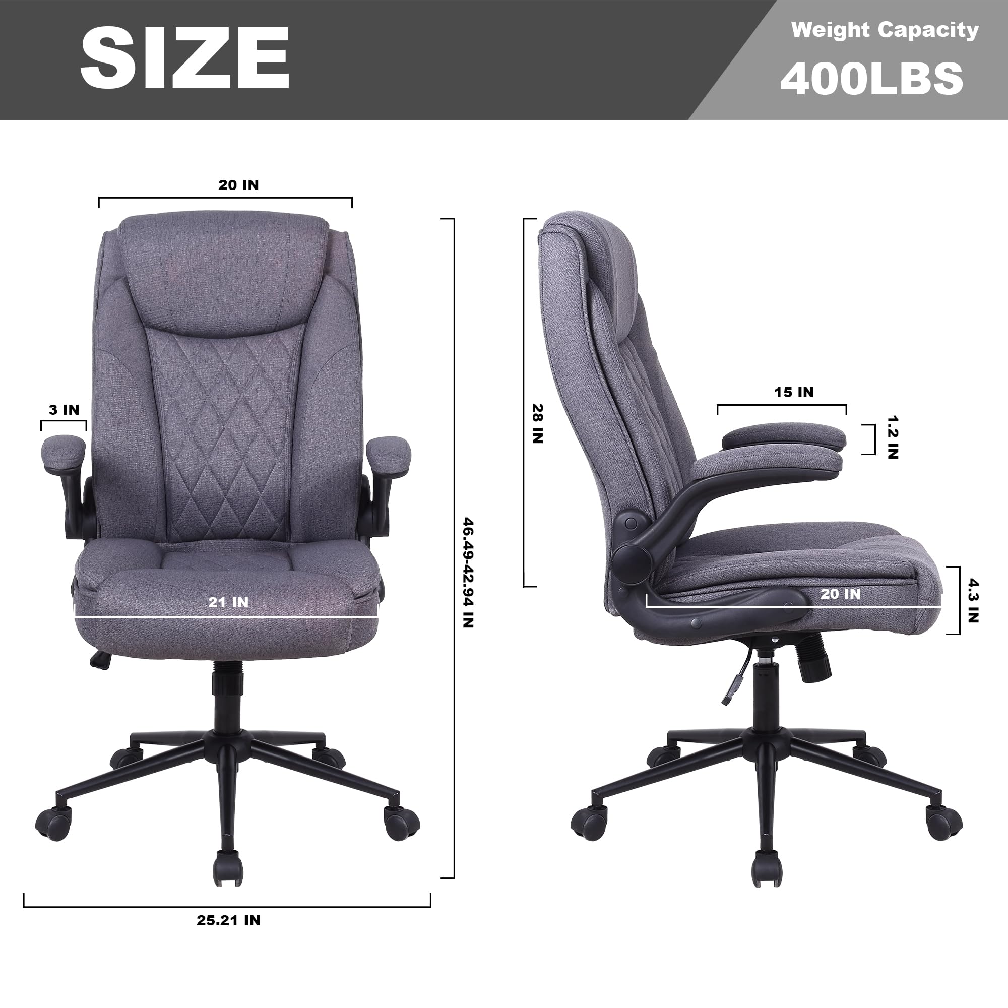 Executive Office Chair, Ergonomic Home Office Desk Chairs, Fabric Computer Chair with Lumbar Support, Flip-up Armrests and Adjustable Height,High Back Work Chair(7022) (7022-A)