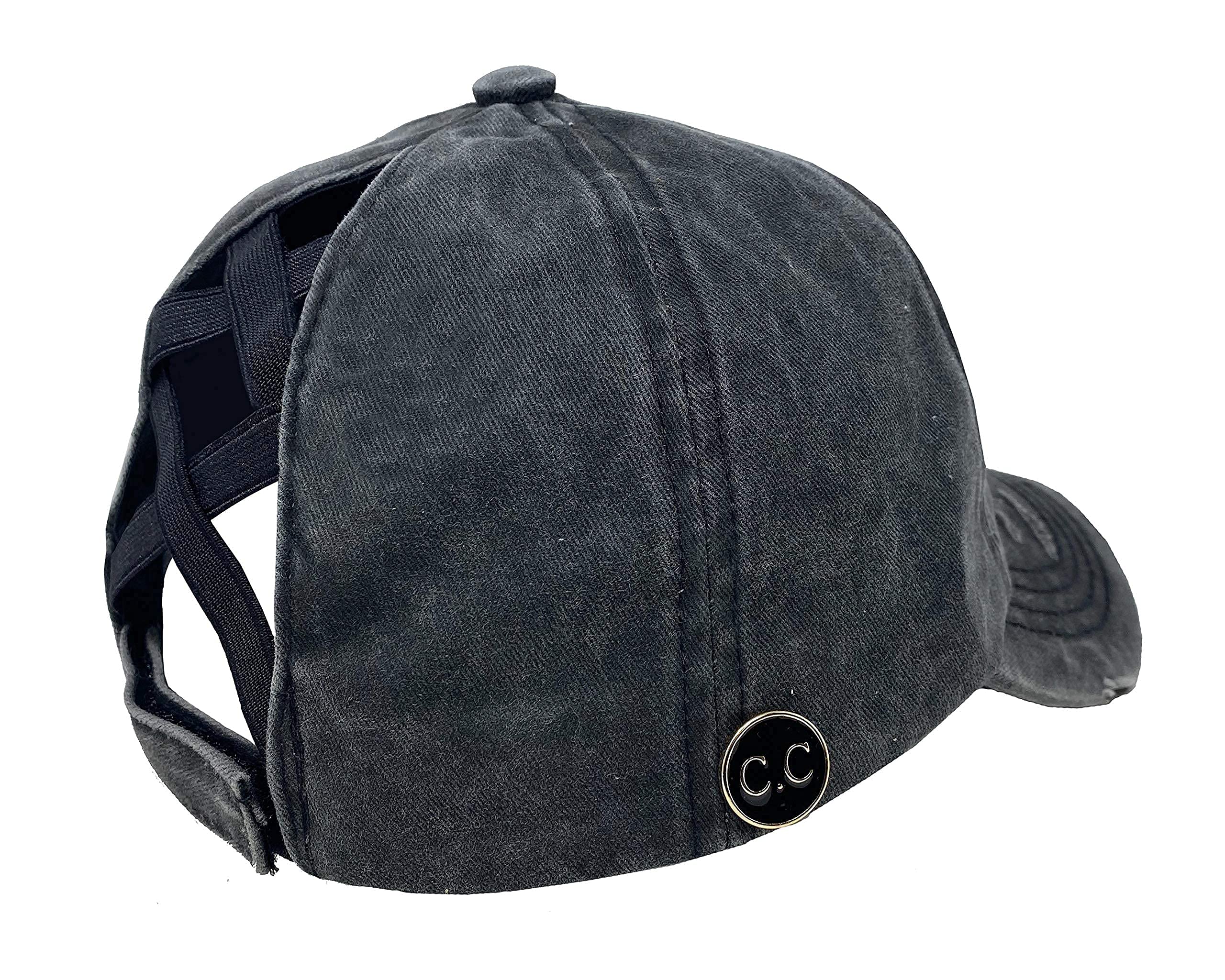 Funky Junque Criss Cross Ponytail Hat w/Buttons - Black