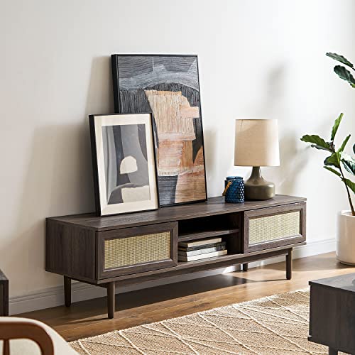 mopio Haylee TV Stand, 59" Modern Boho Farmhouse Entertainment Center, Natural Rattan TV Console, TV Stand with Storage, Media Console, for Living Room