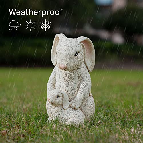 LA JOLIE MUSE Garden Statue Bunny Decor- Mom & Baby Rabbit Figurine with Solar Color Changing LED Lights for Outdoor Indoor, Patio Yard Lawn Ornament, Gifts for Mom
