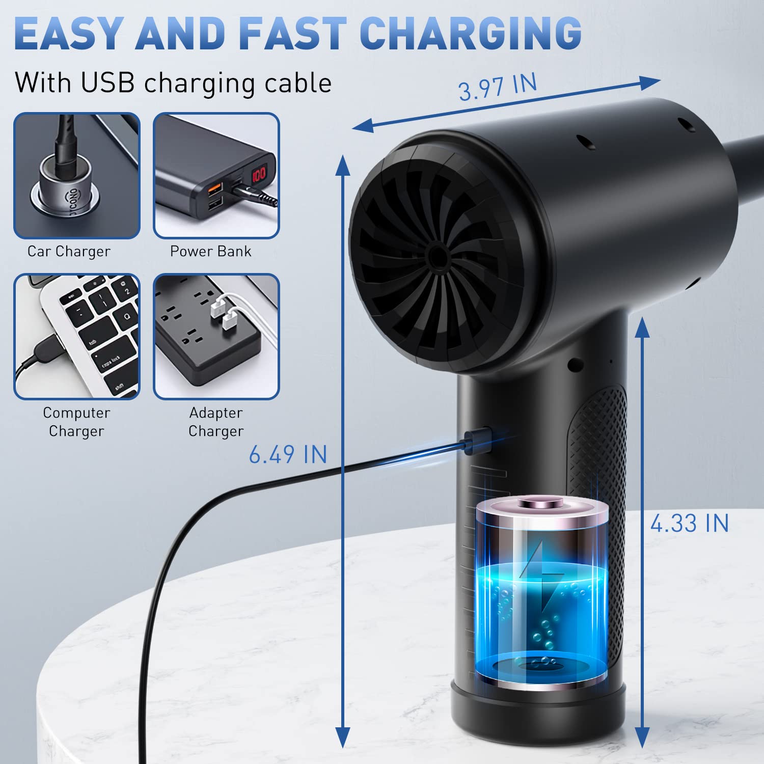KMM Compressed Air Duster, 7600mAh Keyboard Cleaner, No Canned Air Duster, Replacement for Compressed Air Can, 91000RPM Electric Air Blower with LED Light