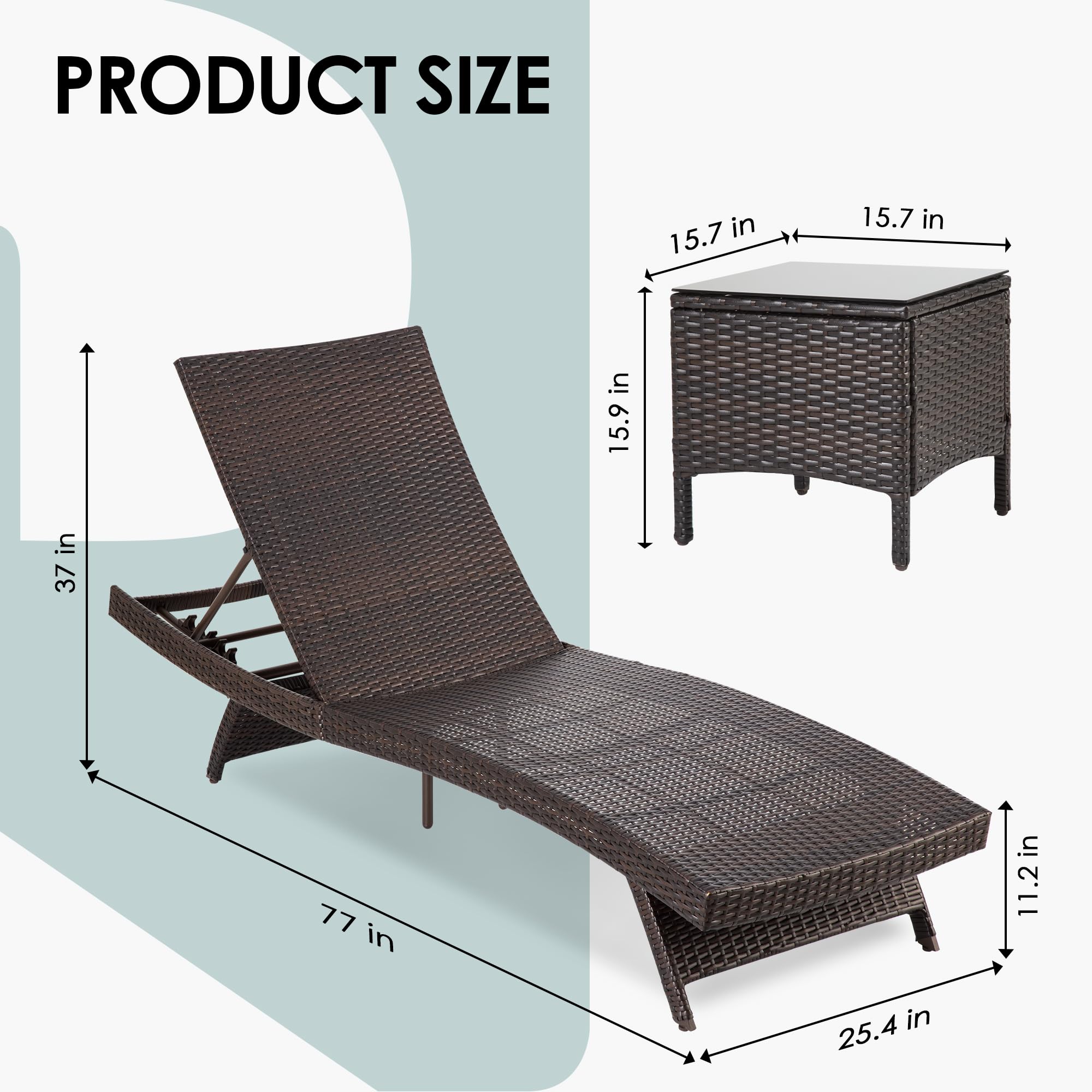 Pamapic Patio Chaise Lounge Set 6 Pieces,Patio Lounge Chair with Adjustable Backrest and Removable Cushion, Outdoor Pool Lounge Chair Set for Patio Poolside Backyard Porch