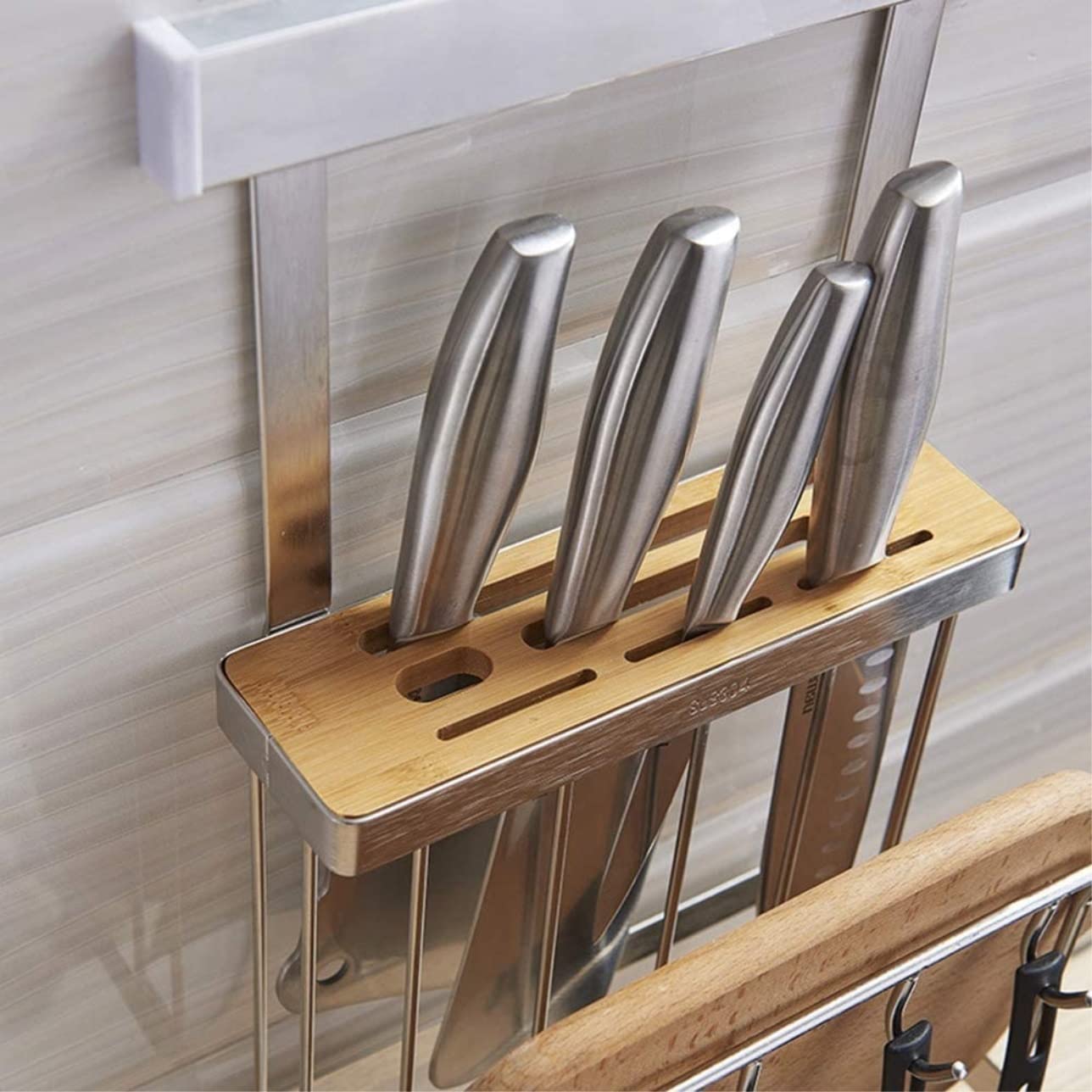Knife Block Knife Holder Multi-Purpose Stainless Steel Wall-Mounted Kitchen Racks Board Kitchen Utensils Storage Shelf Knife Holder Knife Storage
